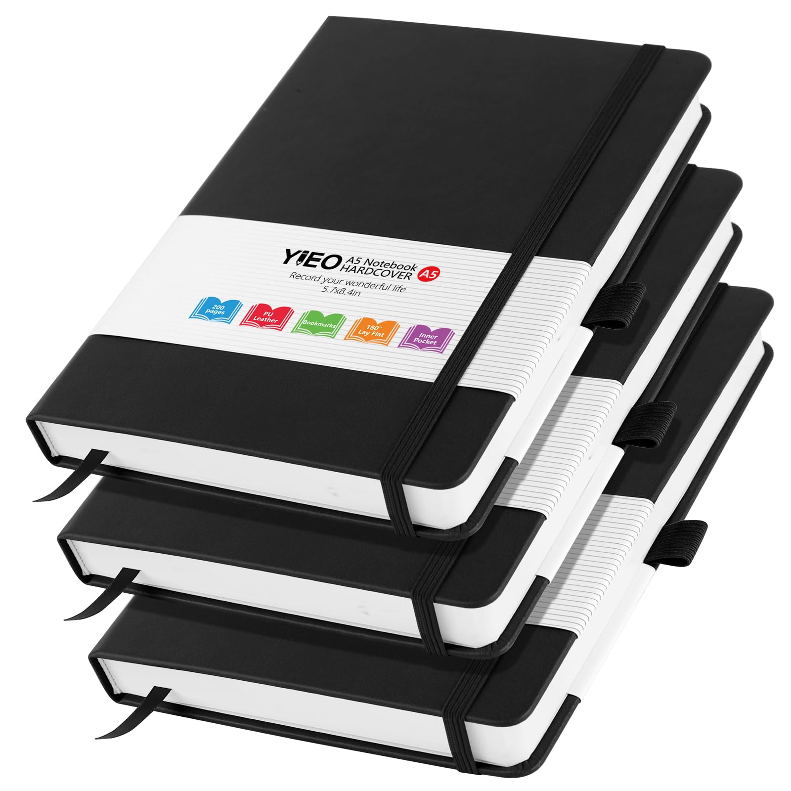 YIEO A5 Notebook, 3 Pack Notebook A5 200 Lined Pages 80GSM Journal ...