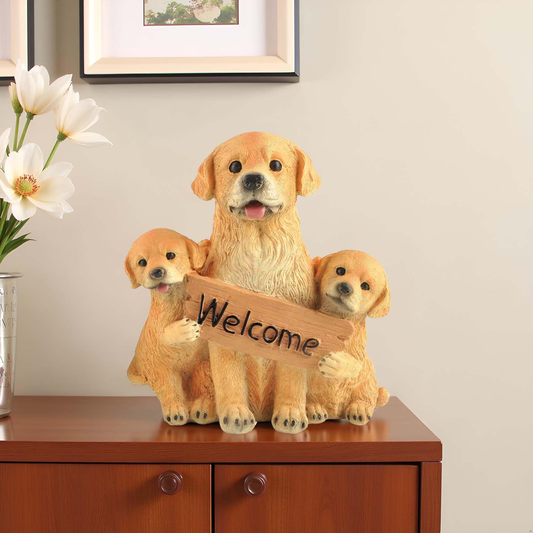 Snapklik.com : Dog Welcome Sign Statue Golden Retrievers Figurine ...