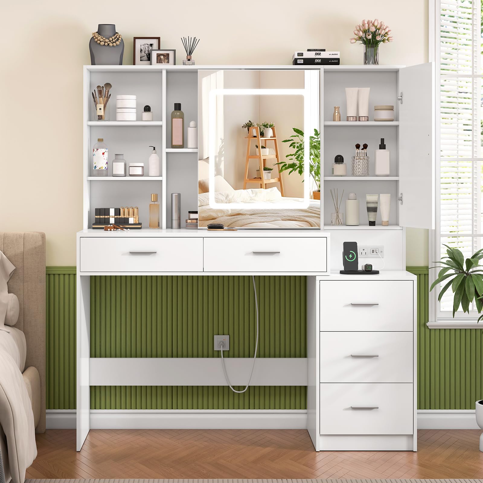 Amazon.com: FIONESO Large Makeup Vanity Desk with Sliding Lighted ...