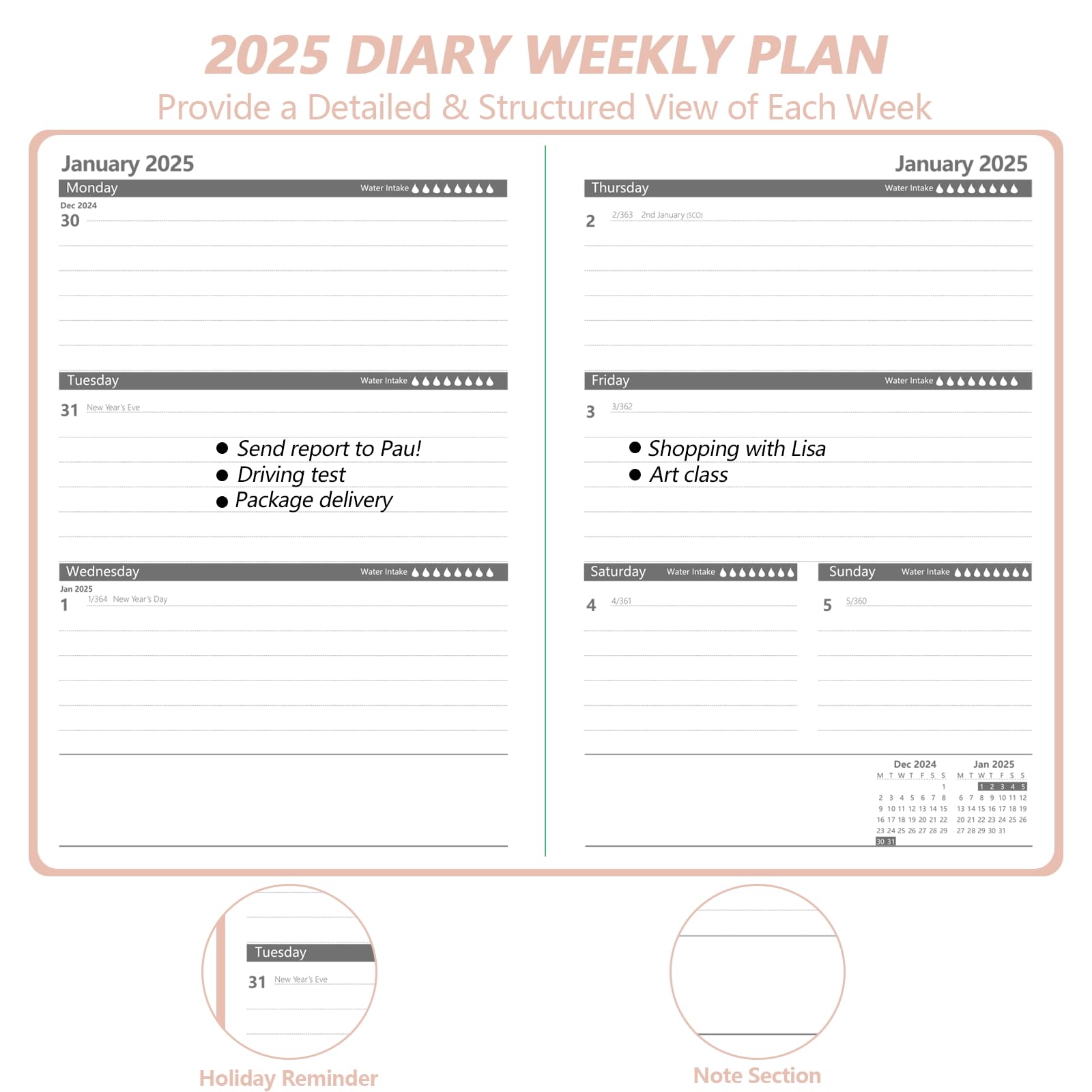 Mezere A5 Diary 2025 Week to View 2025 Planner Diary from January 2025 ...
