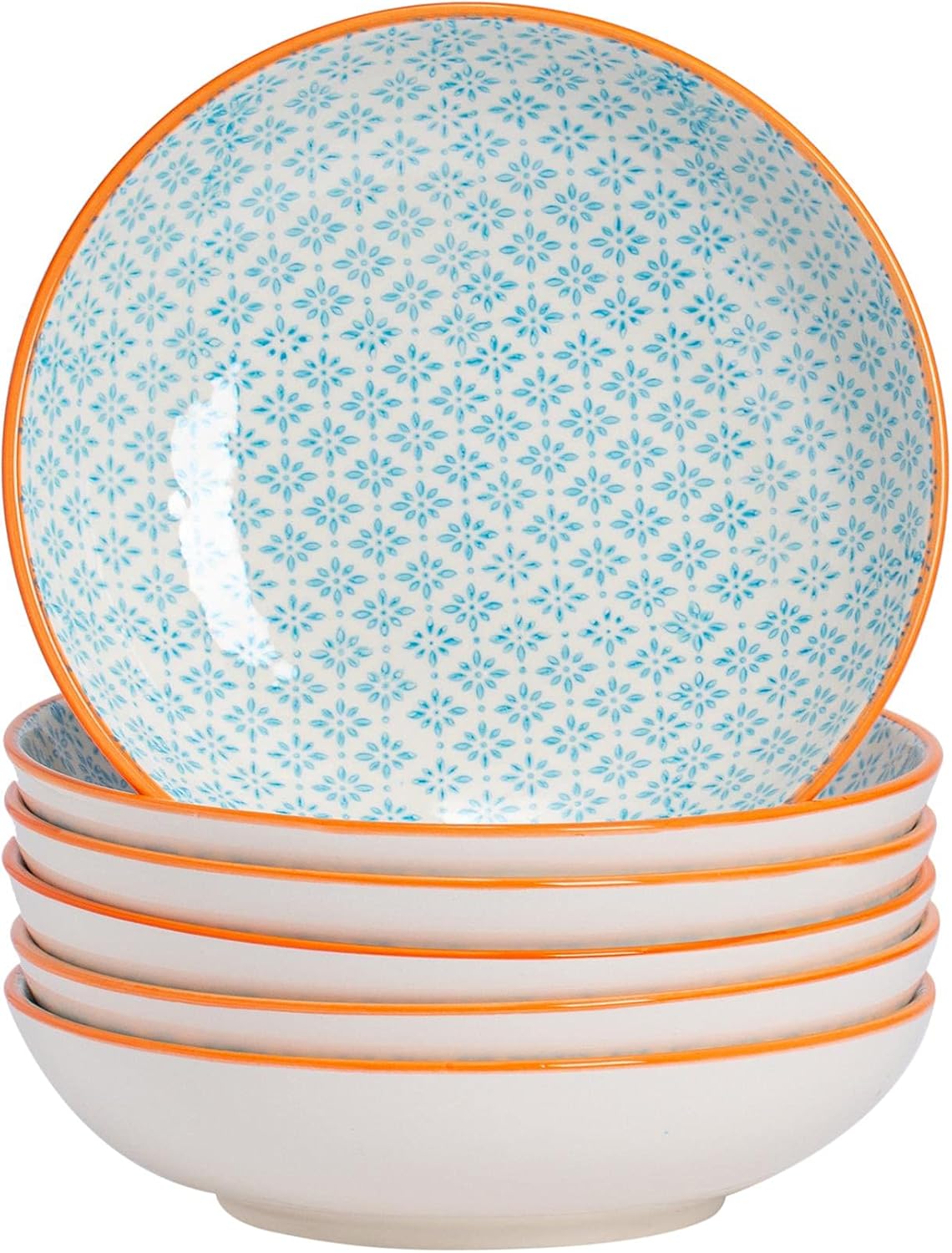 Nicola Spring Patterned Pasta Bowls - Blue - Pack of 6 - Porcelain ...