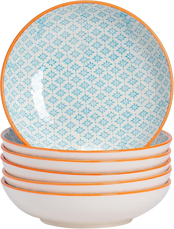 Nicola Spring Patterned Pasta Bowls - Blue - Pack of 6 - Porcelain ...