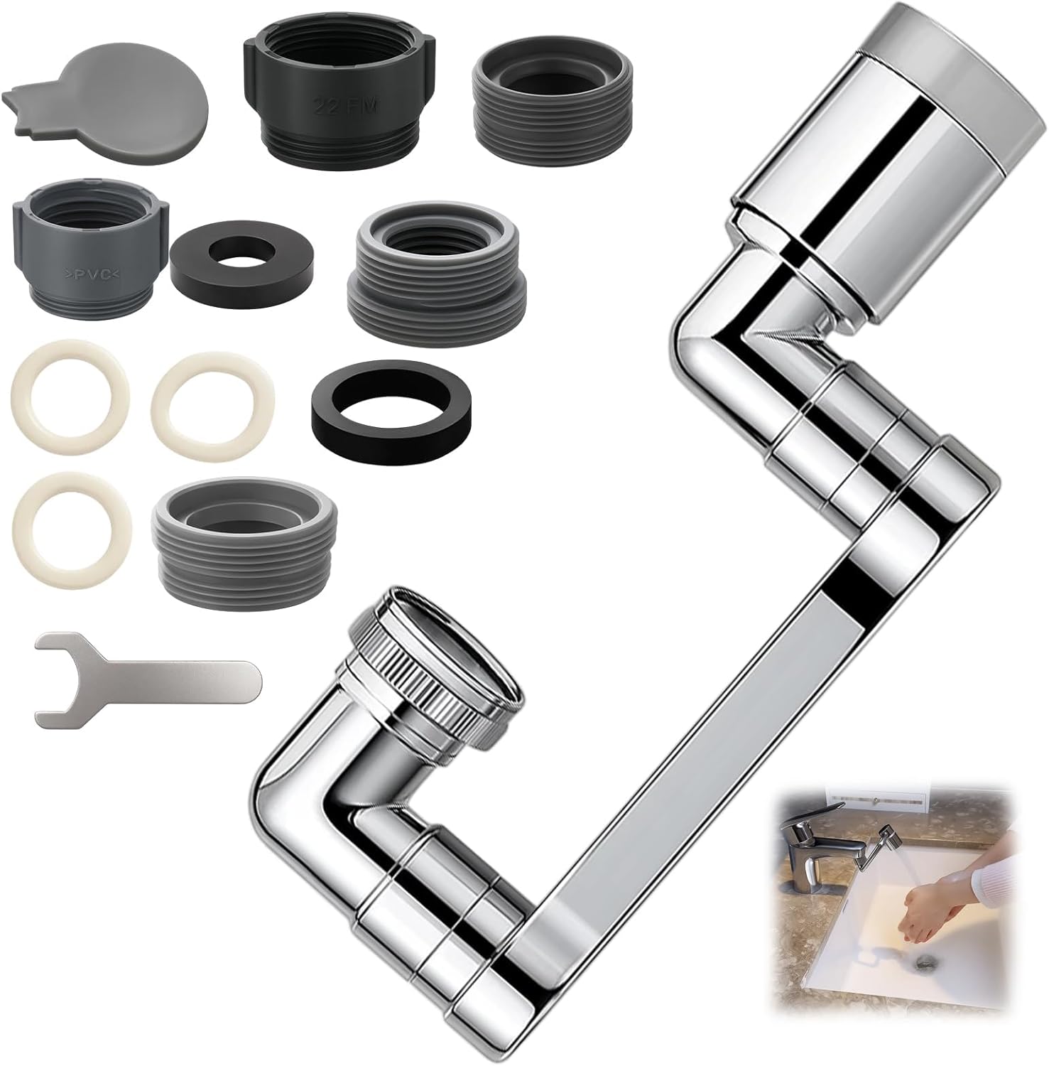 U Shape Faucet Extender, 1440 Degree Rotatable Faucet Extension ...