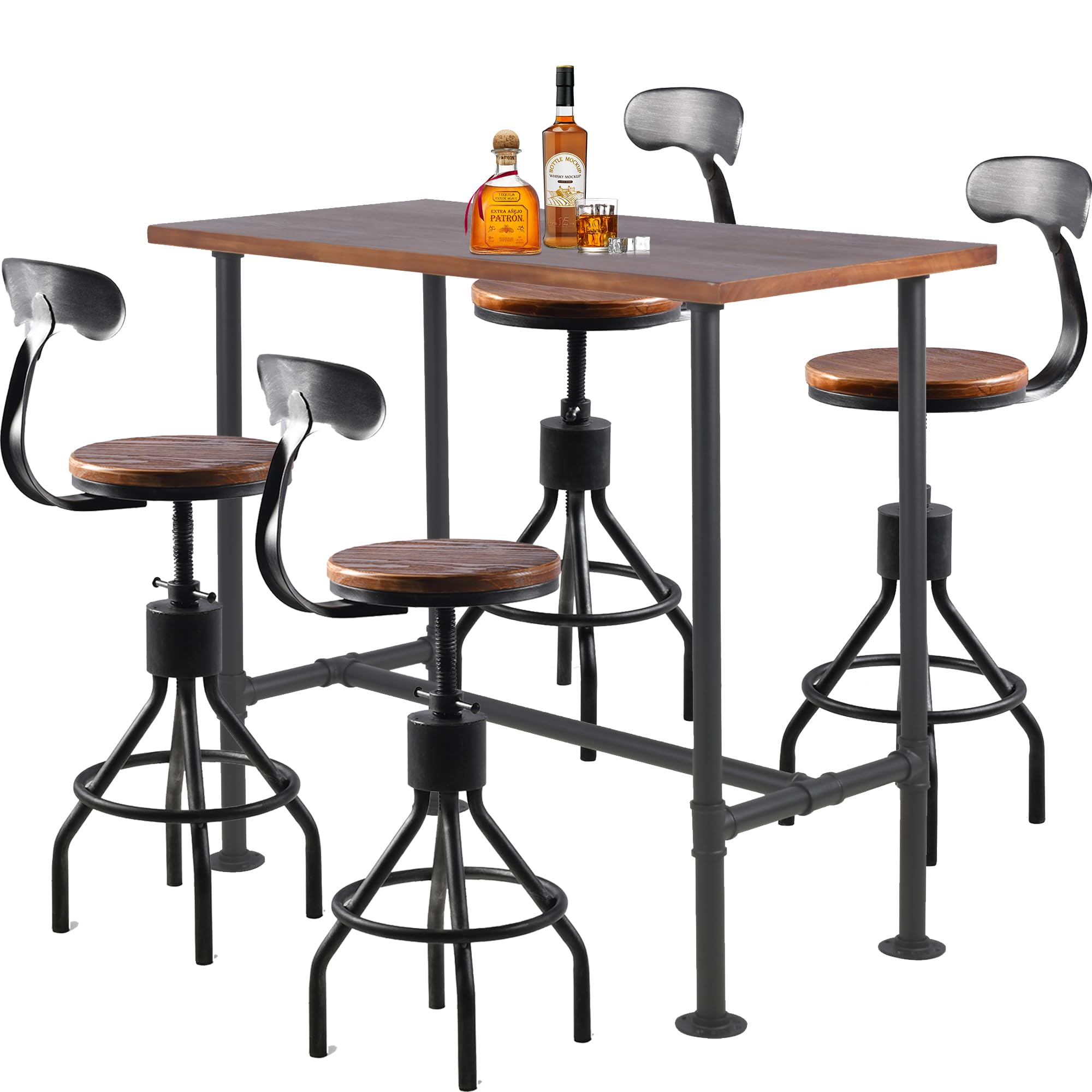 Amazon.com - BOKKOLIK Industrial Bar Table with Set of 4 Bar Stools ...