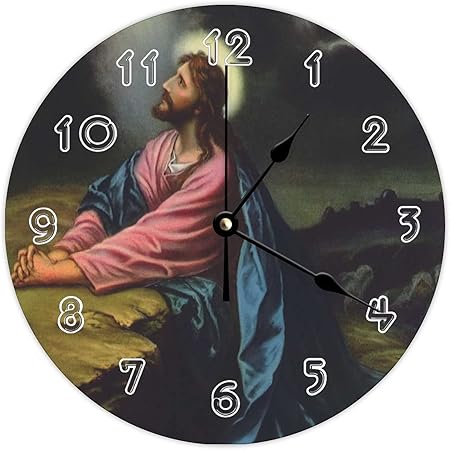 Amazon.com: Round Nature Scenery Wall Clock - Jesus Praying Prayer ...