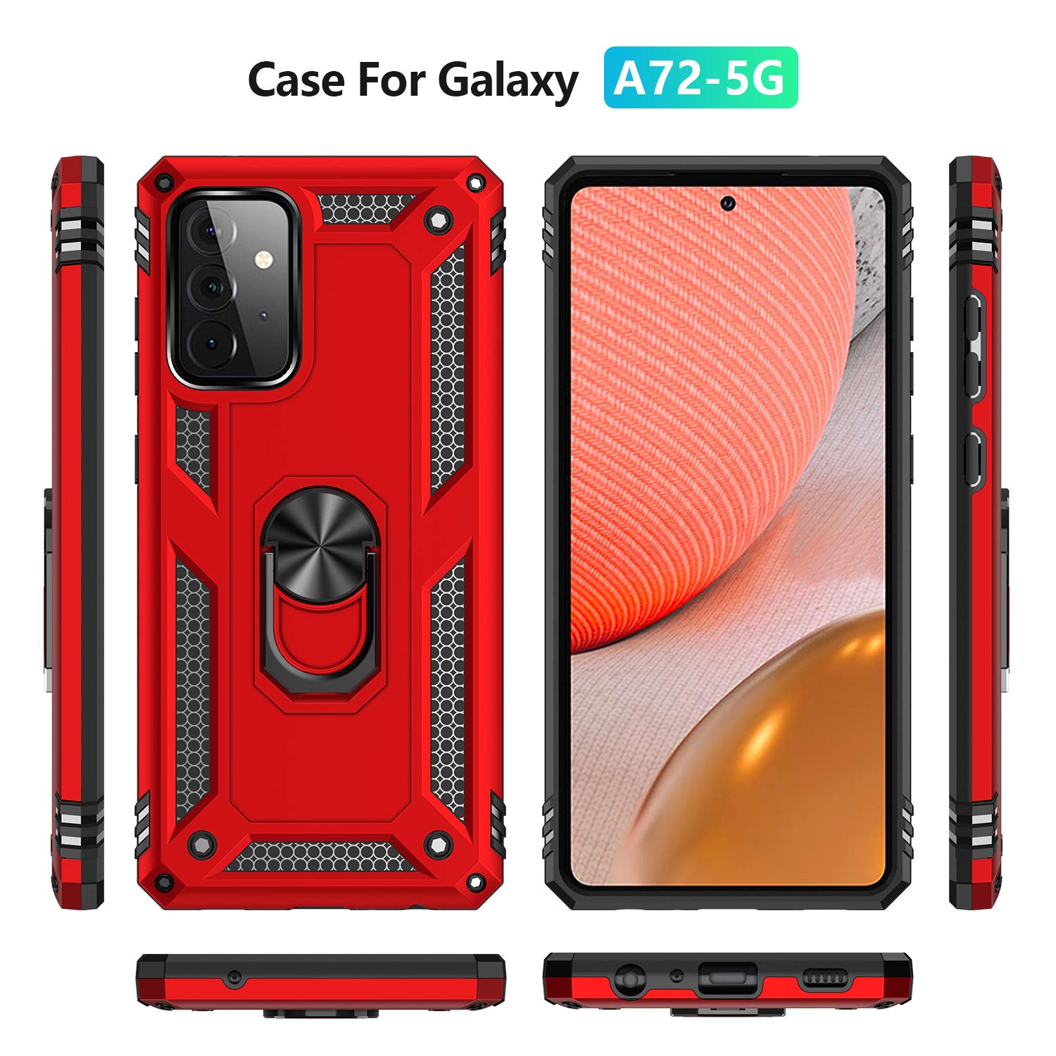 for Samsung A72 5G case + Tempered Glass Screen Protector,360 Degree Rotation Ring Kickstand ...