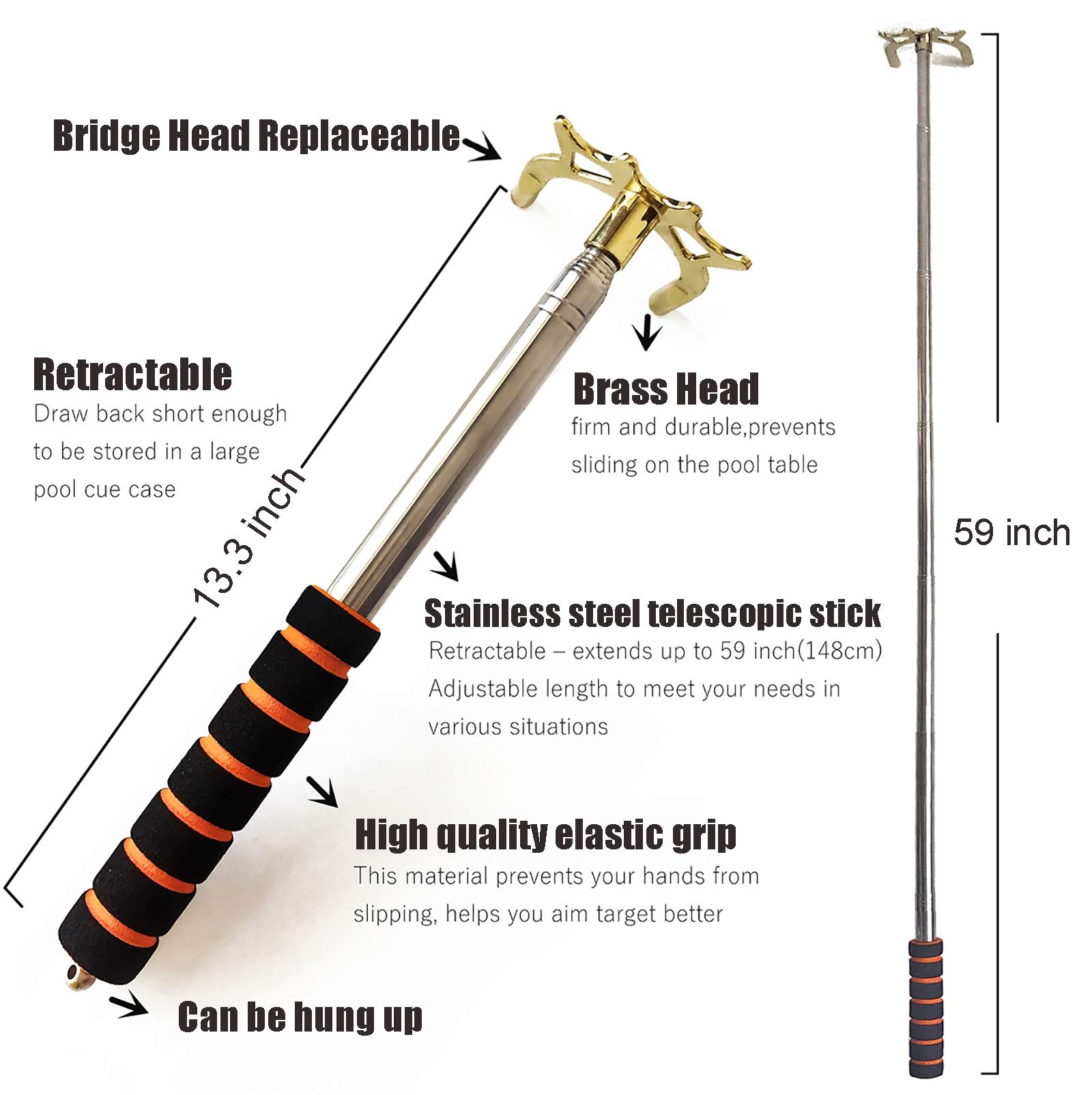 Snapklik.com : Tai Ba Cues Retractable Billiards Pool Cue Stick Bridge