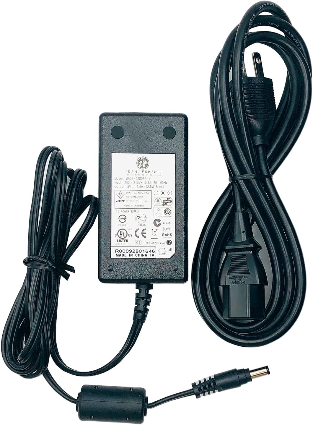 Amazon.com: Ideal Power 12.5W max 5V 2.5A AC/DC Adapter SA06-12S05R-V ...