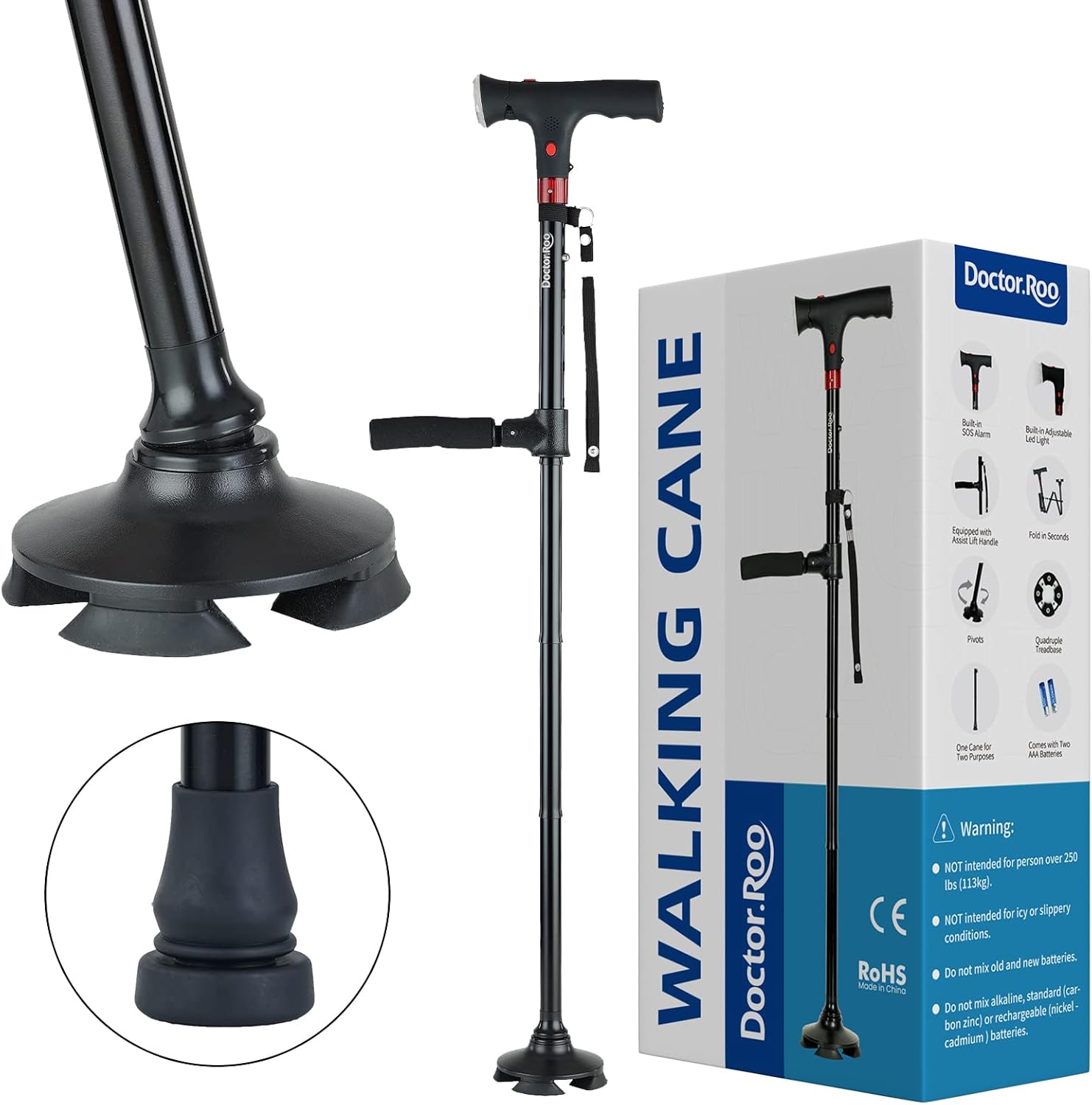 Walking Cane, Doctor. Roo Folding Cane with LED Light, Two Types of ...