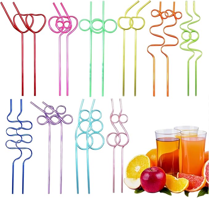 20 Pcs Curly Straws, Colourful Novelty Straws, Multi-Shaped Curly ...