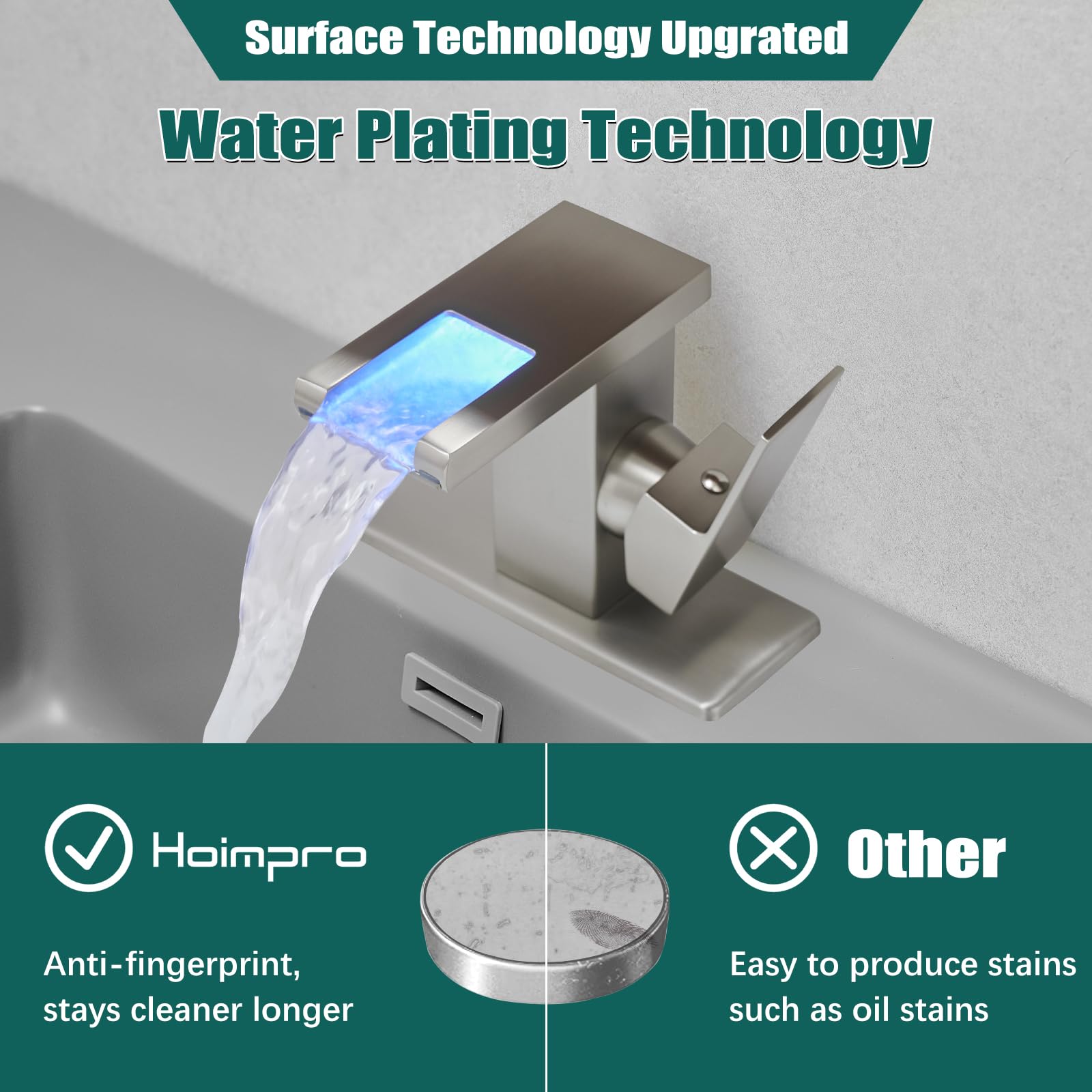 Snapklik.com : LED Waterfall Bathroom Faucet, 1 Handle 1 Hole Bathroom ...