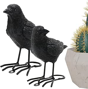 Crow Figurine, Crow Statue Decor - Birds Model 2 Pieces - Halloween ...