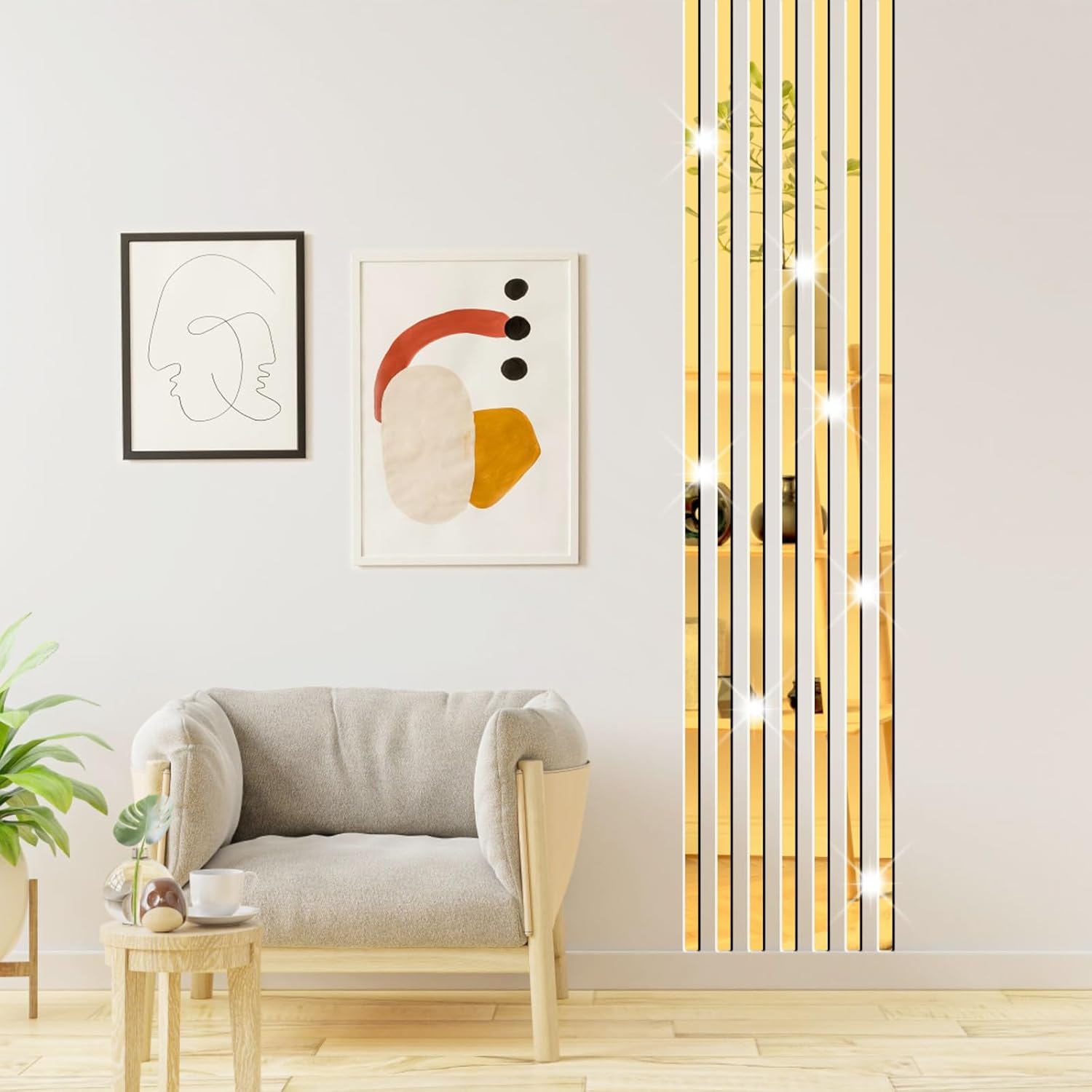 Amazon.com: Stripe Mirror Wall Stickers Gold Acrylic Mirror Stickers ...