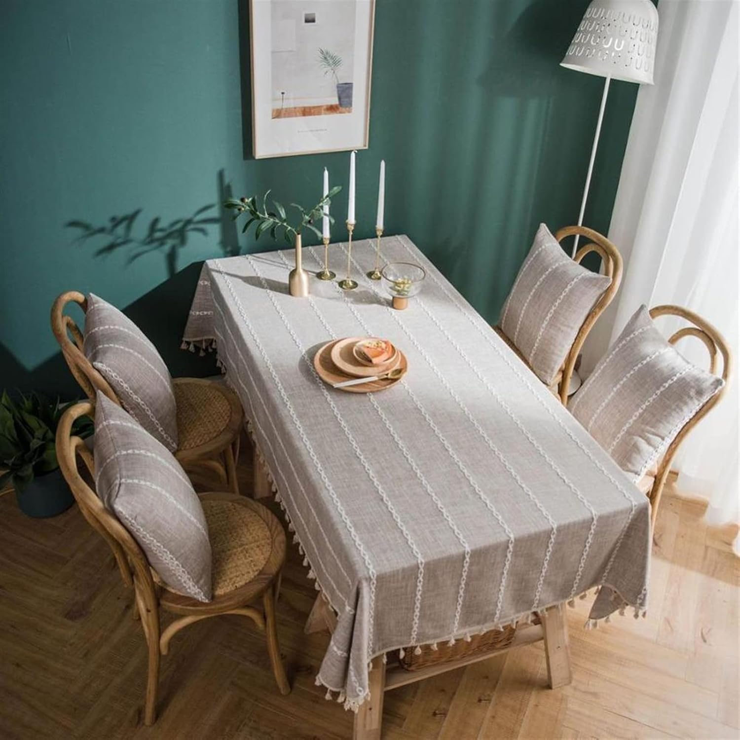 Mantel rectangular para mesa de comedor, algodón y lino con bordado ...