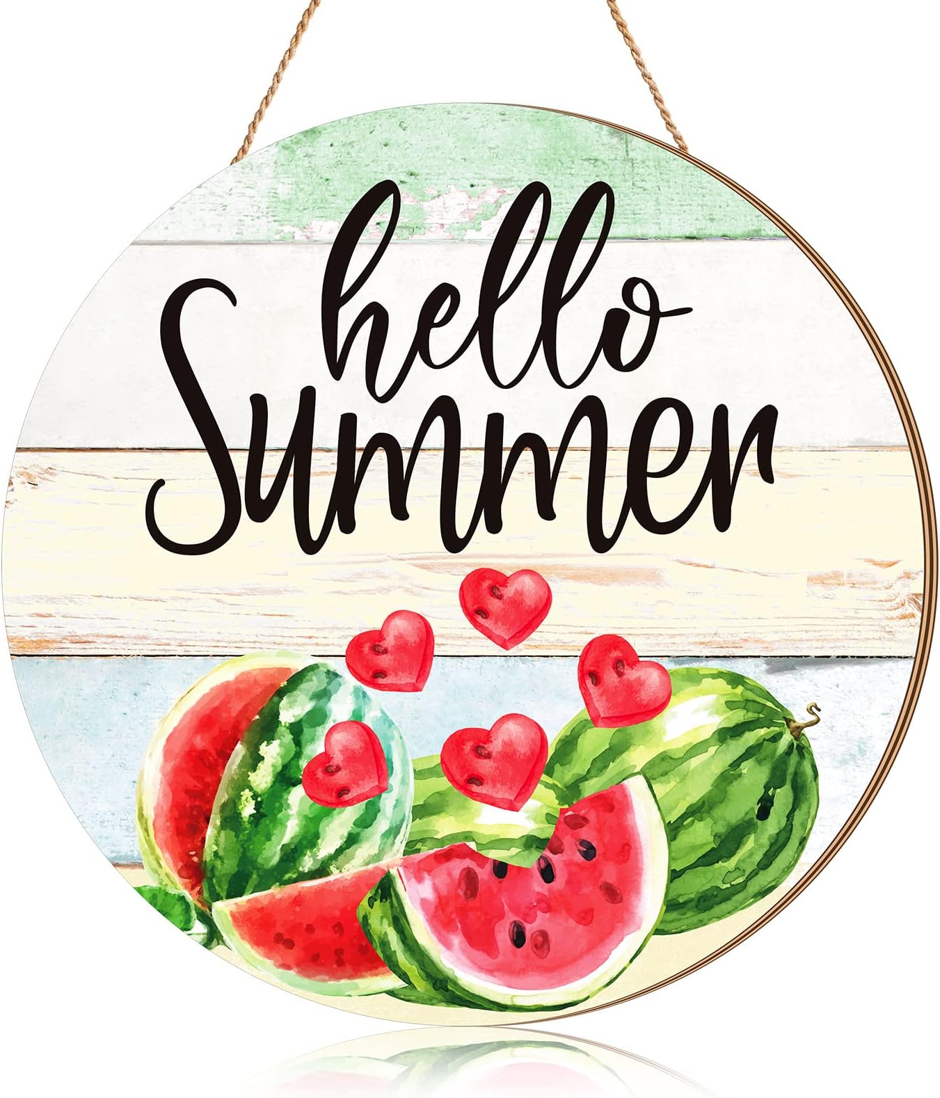 Amazon.com: Jetec Hello Summer Sign Wood Door Hanger Rustic Watermelon ...