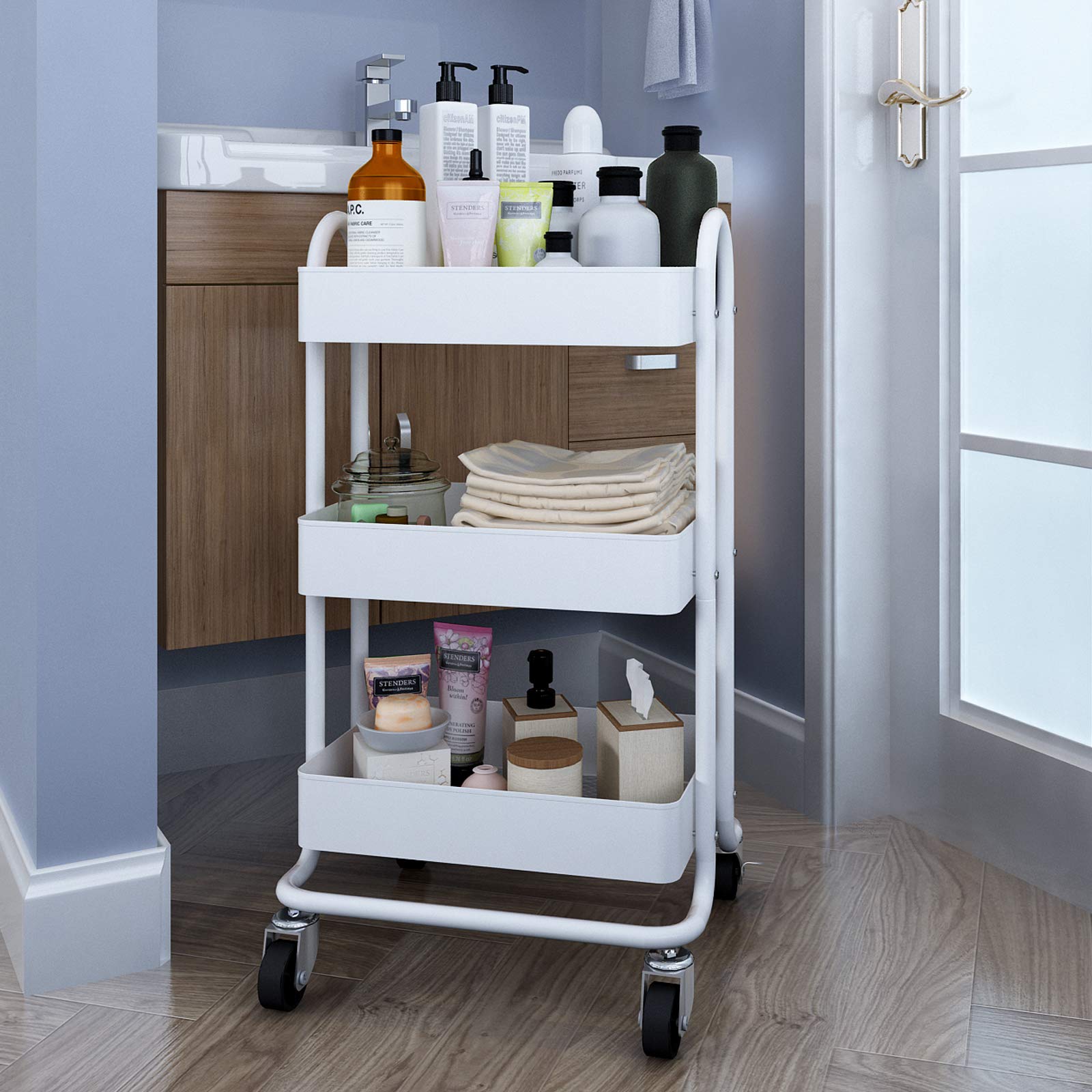 MIOCASA 3-Tier Metal Utility Rolling Cart, Heavy Duty Multifunction ...