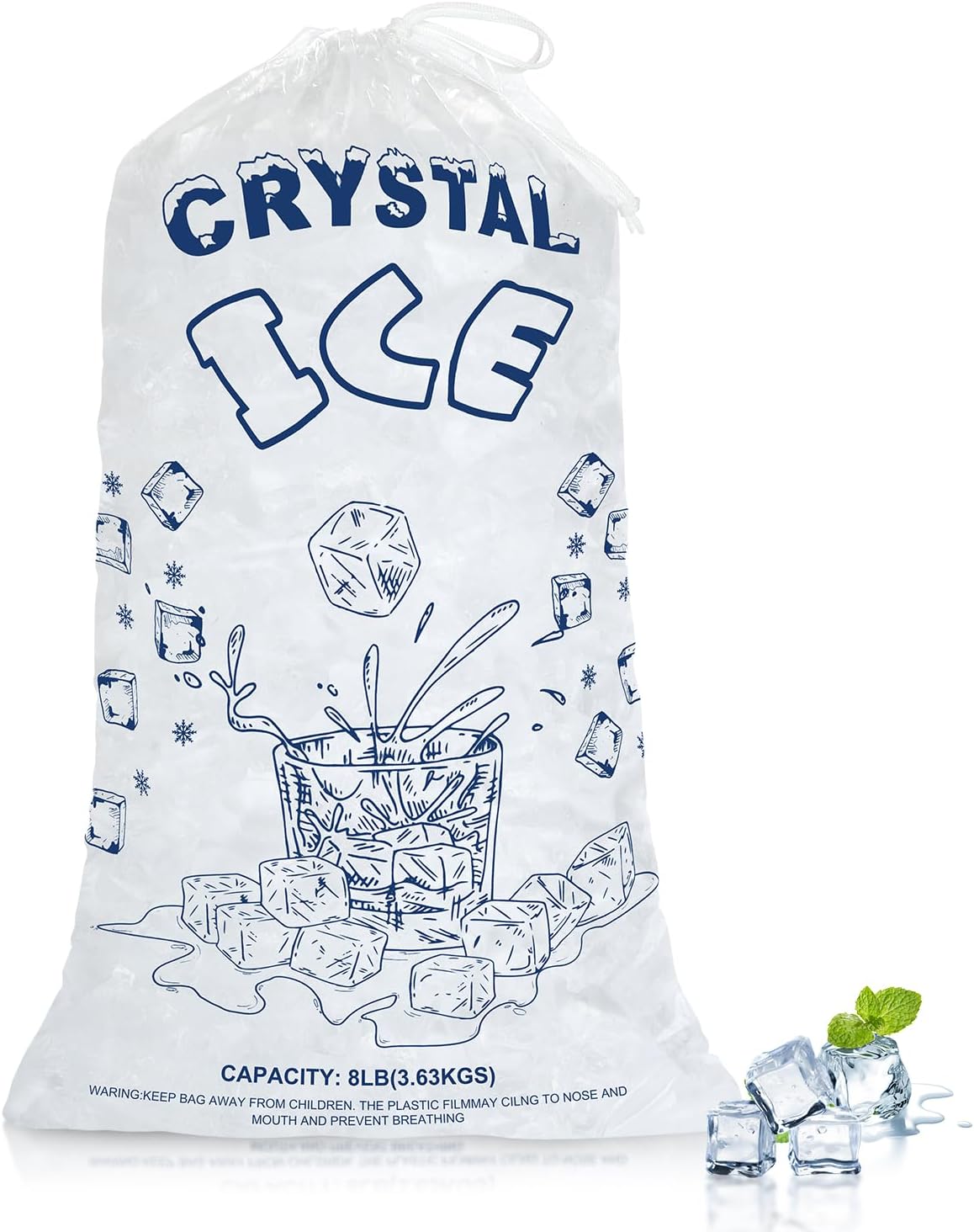 Amazon.com: 8LB Clear Plastic Ice Bags - 100 Bags per case - 10"x22 ...
