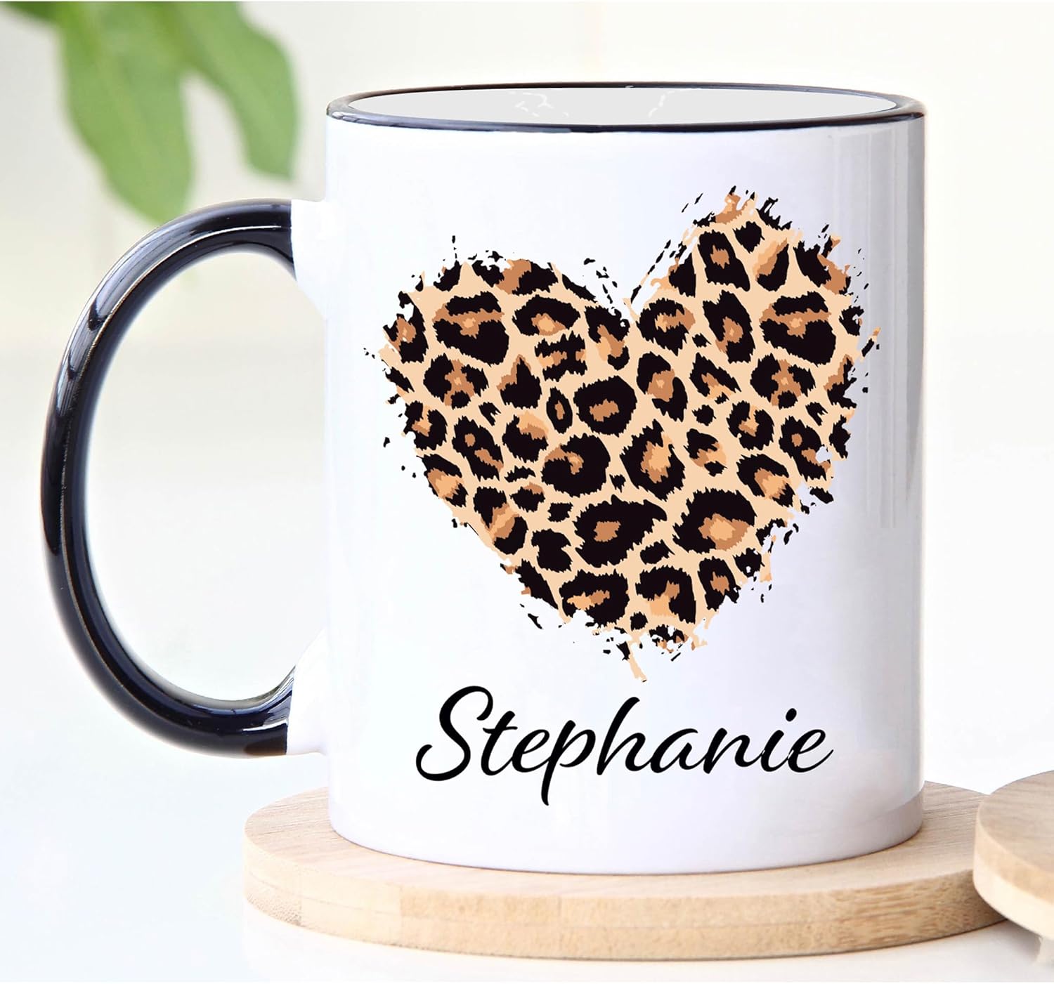 Amazon.com: Personalized Leopard Print Heart Coffee Mug Custom Text ...