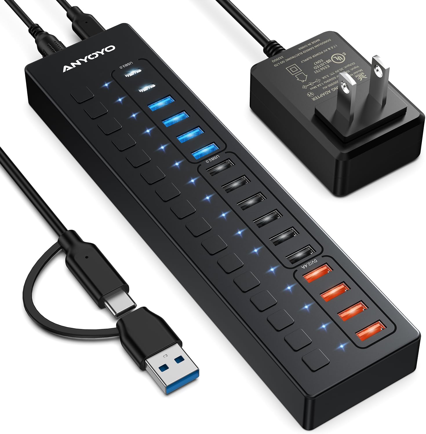 Amazon.com: Powered USB Hub, ANYOYO 16-Port USB Splitter Hub (10 USB 3. ...