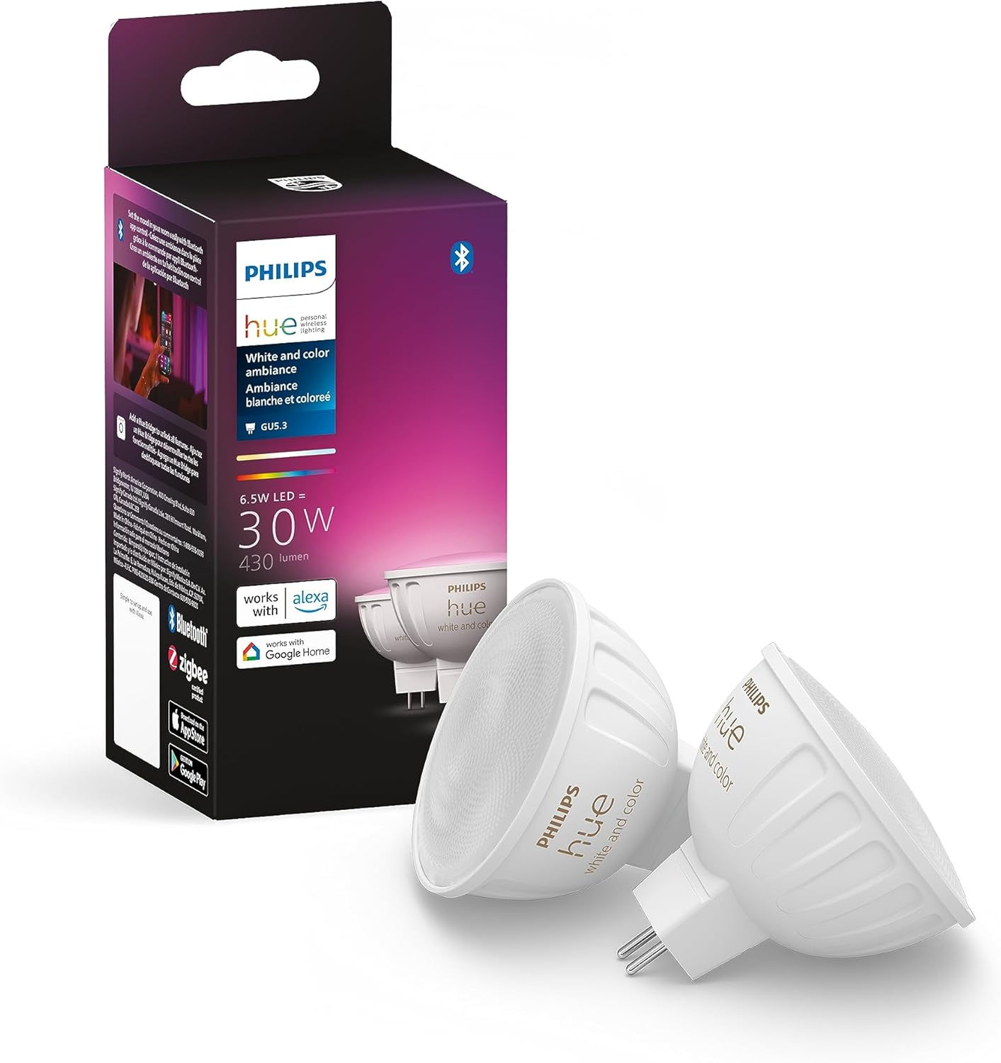 Philips Hue MR16 Smart LED Bulb White and Color Ambiance (2 Pack ...