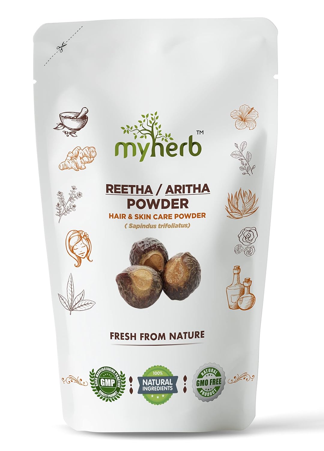 MYHERB Natural 100% Pure Organic Double Filtered Aritha/Reetha (Sapindus Trifoliatus) Powder ...