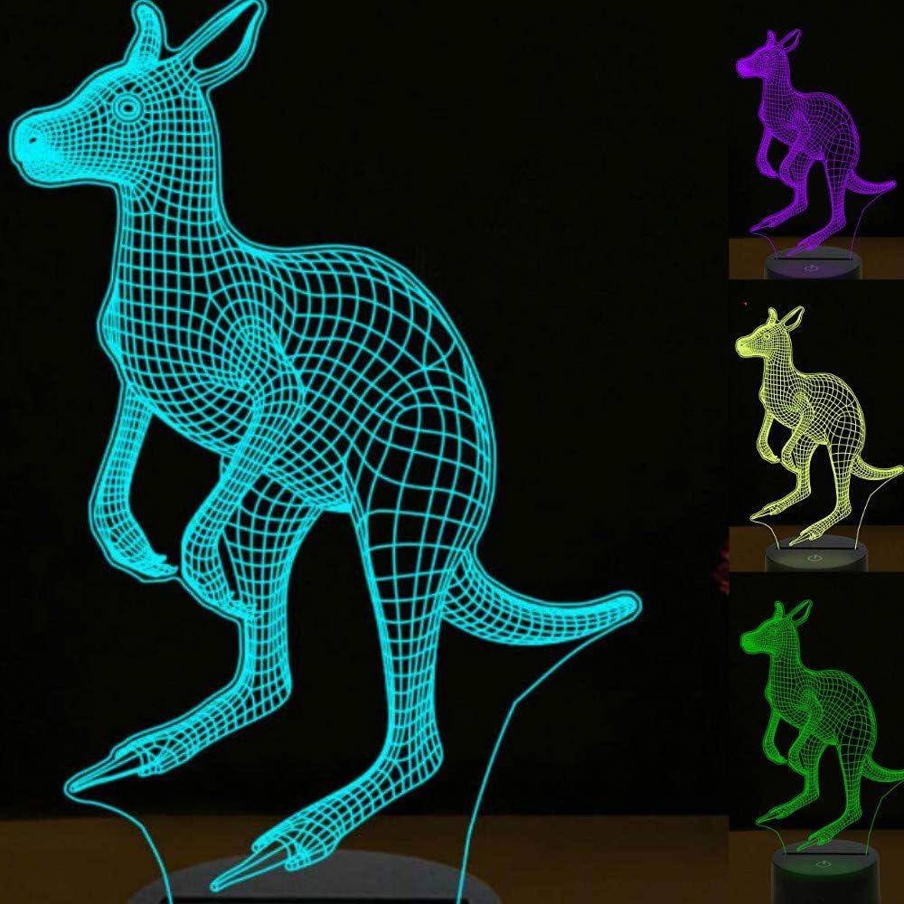 Jinnwell 3D Kangaroo Night Light Lamp Illusion Night Light 7 Color ...