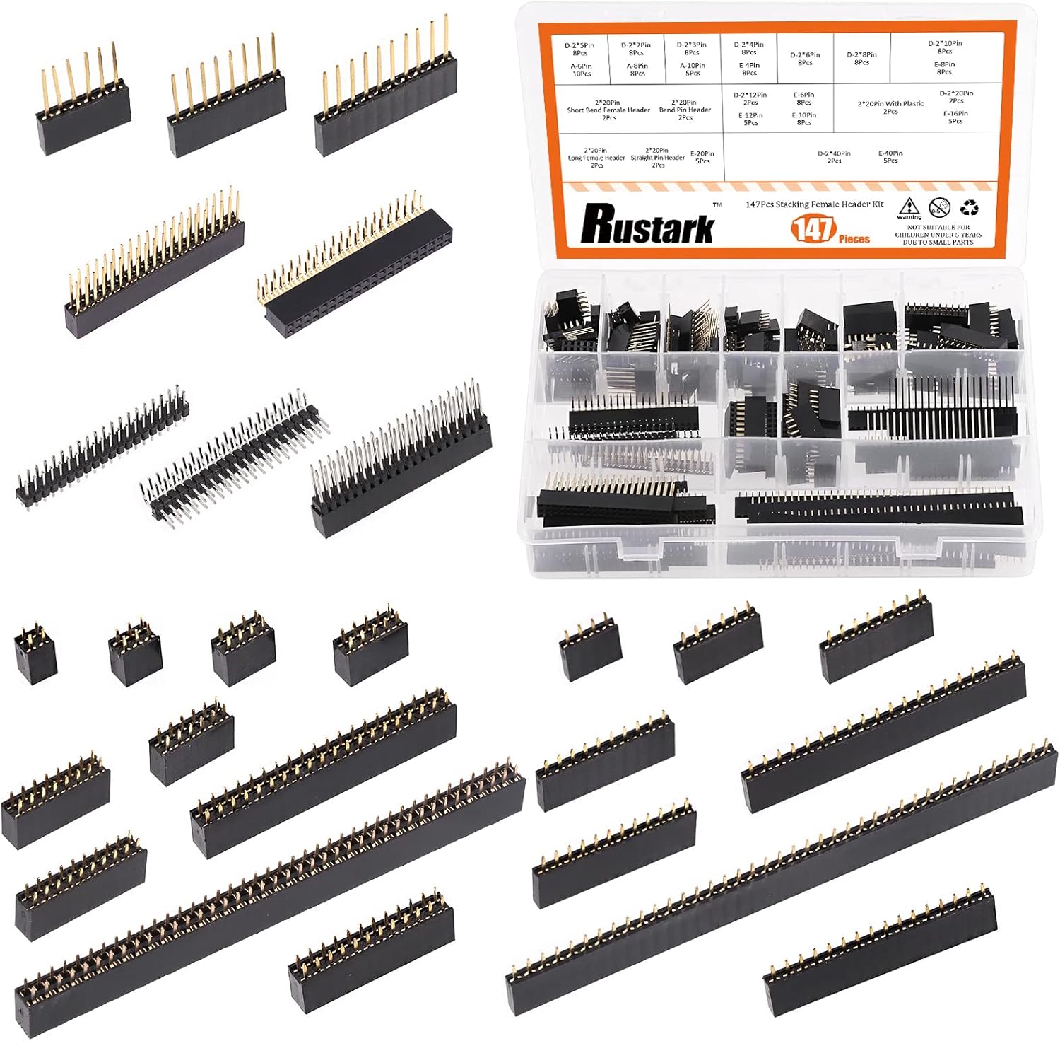 Amazon.com: Rustark 147Pcs 2.54mm Double & Single Row Female Pin ...
