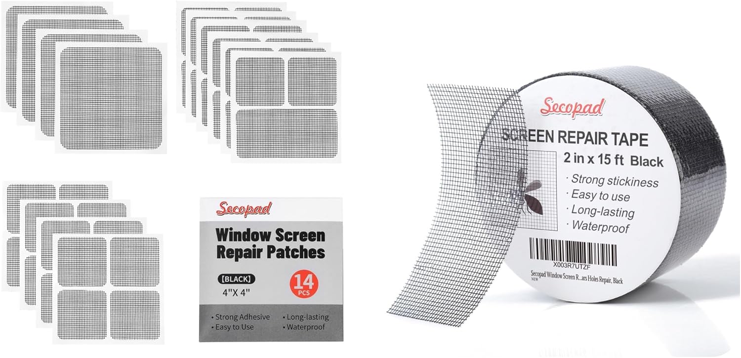 Secopad 14 Sheets 3 Sizes Window Screen Patches and 2 in X 15 FT (180IN ...