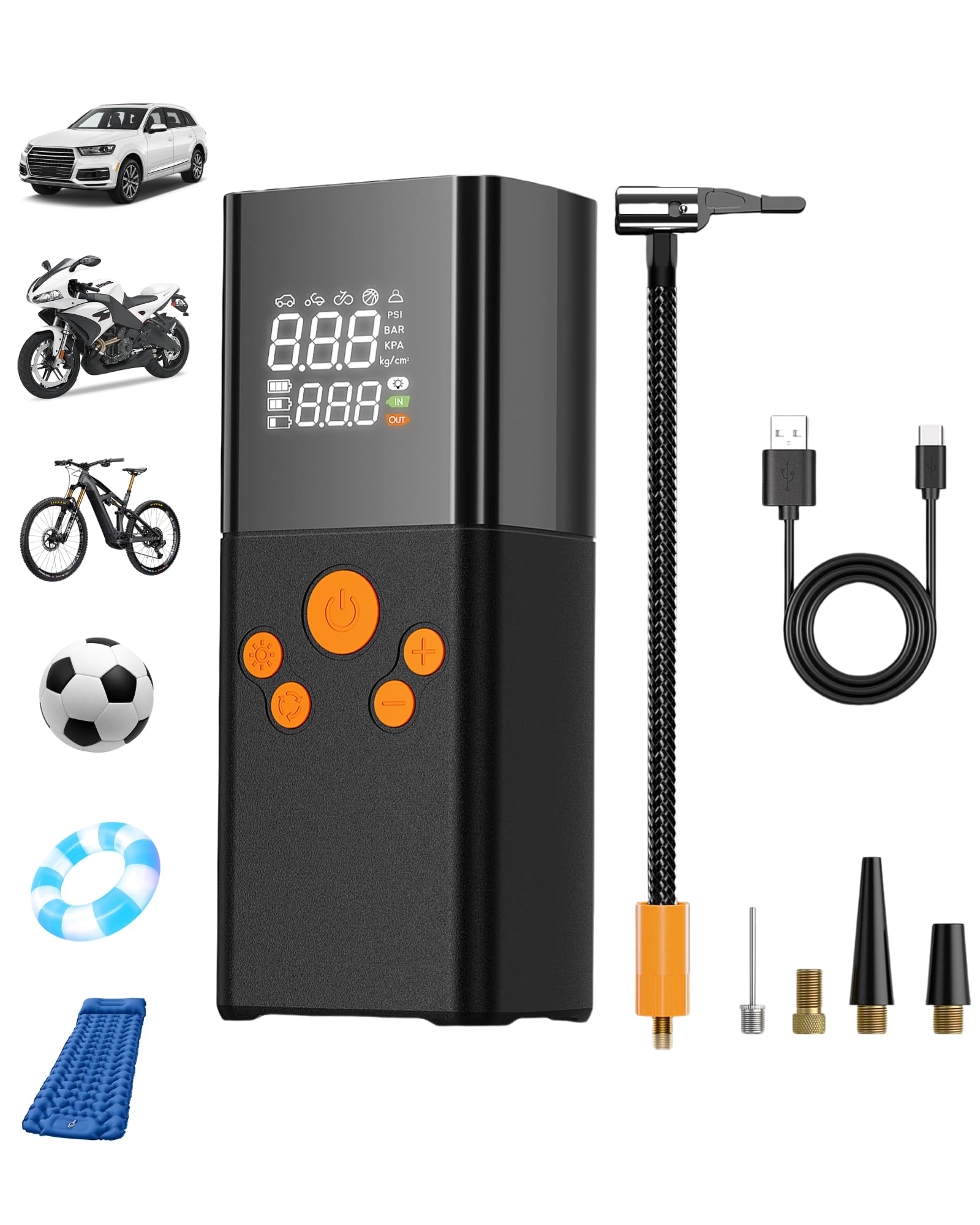 HENMI Portable Bicycle Electric Air Pump, 150 PSI (10.3 Bar) 6000 mAh ...