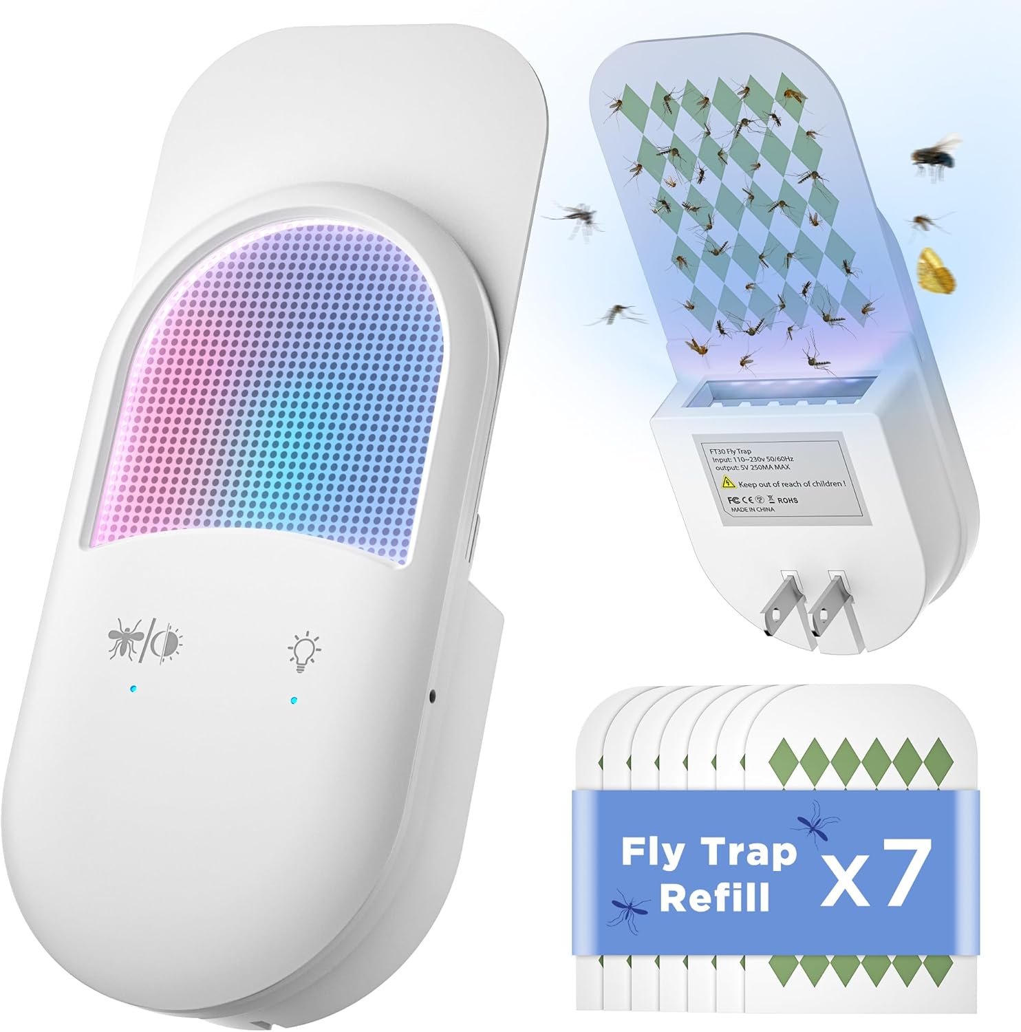 Amazon.com : Fly Trap Indoor Plug-in 2-in-1 Flying Insect Trap with ...