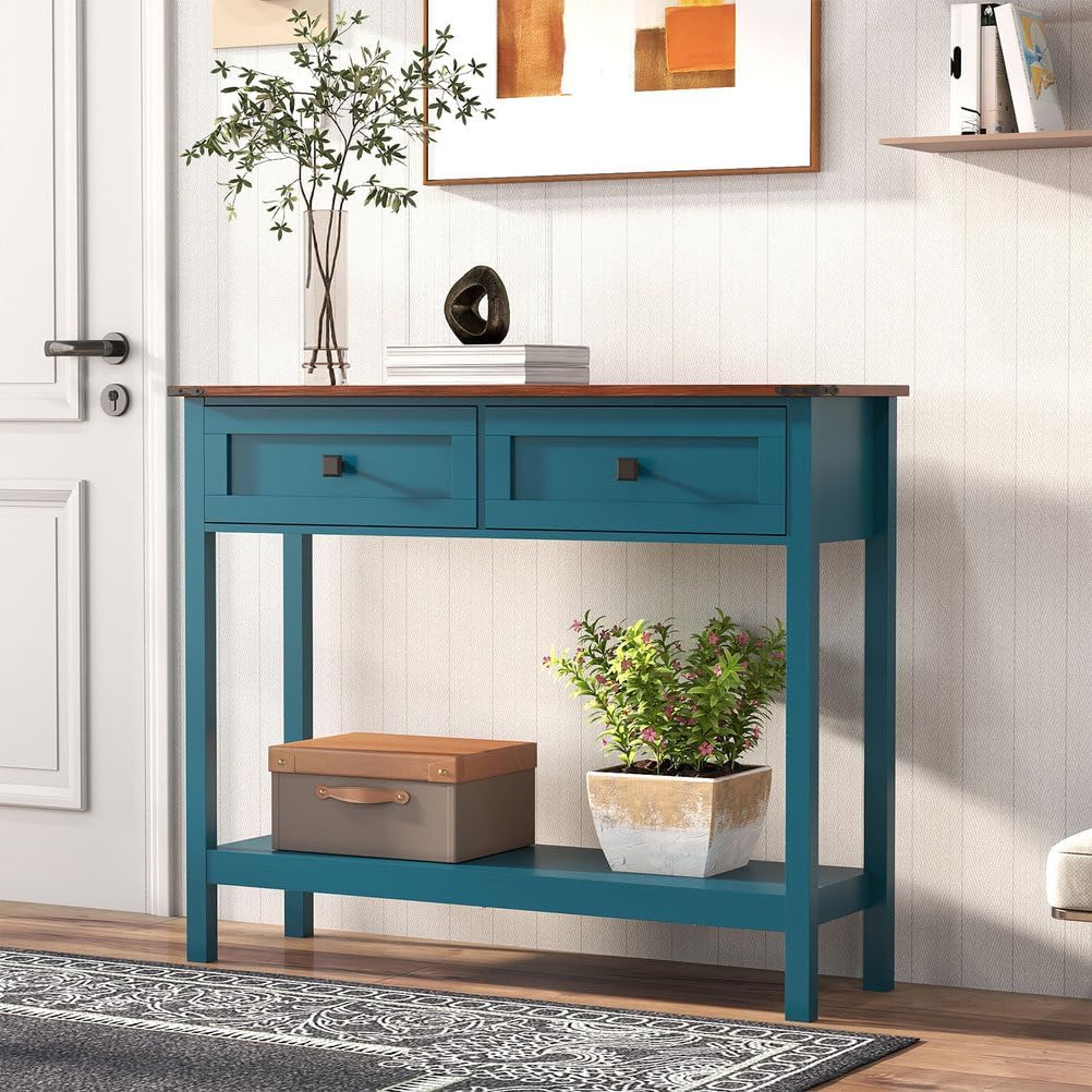Amazon.com: SRECELL Farmhouse Style Console Table with 2 Drawers & Open ...