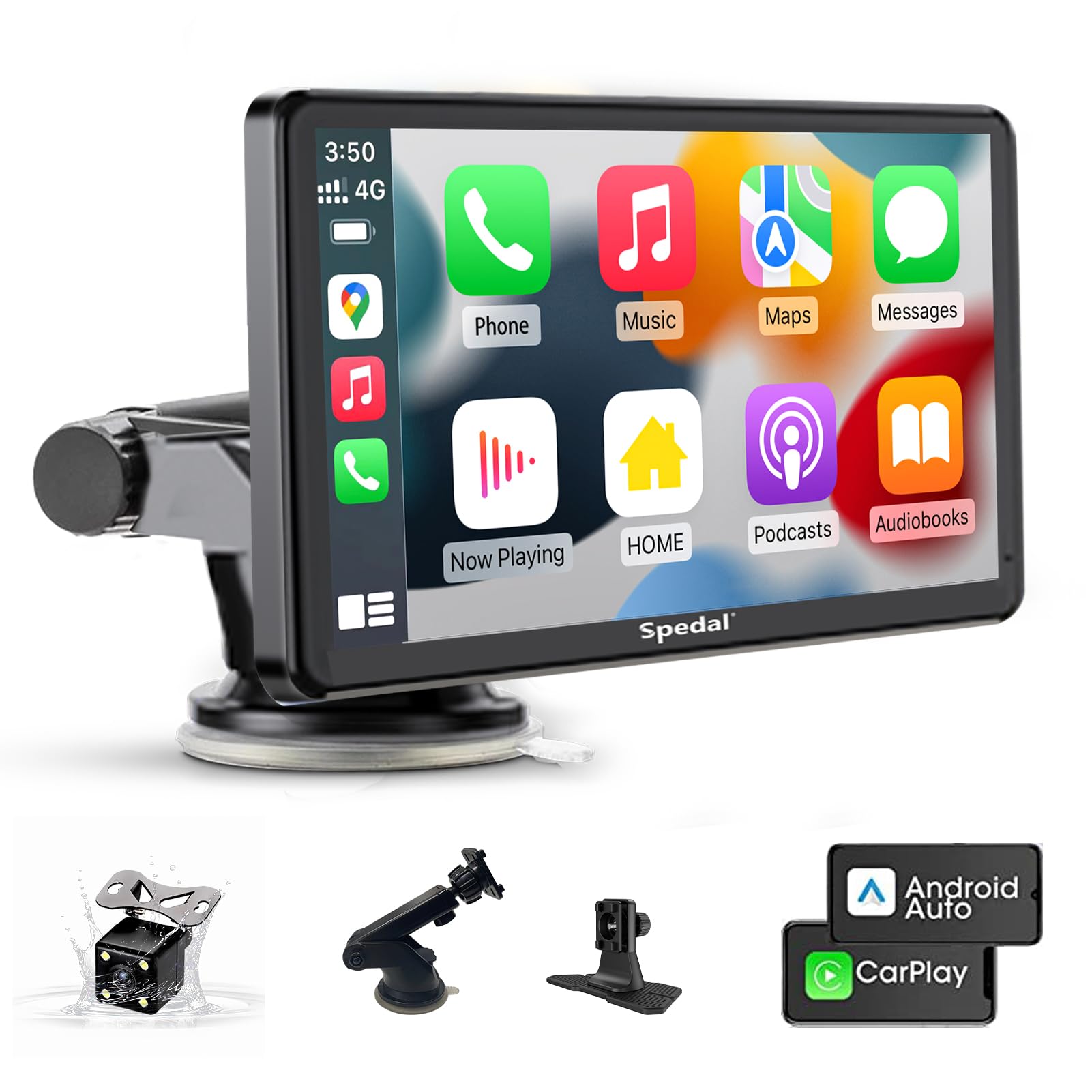 Spedal Wireless CarPlay Screen for Car, 7 Inch Portable Car Stereo with ...