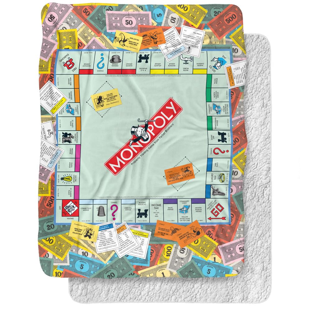Amazon.com: Monopoly Blanket, 60"x80" Board Silky Touch Sherpa Back ...