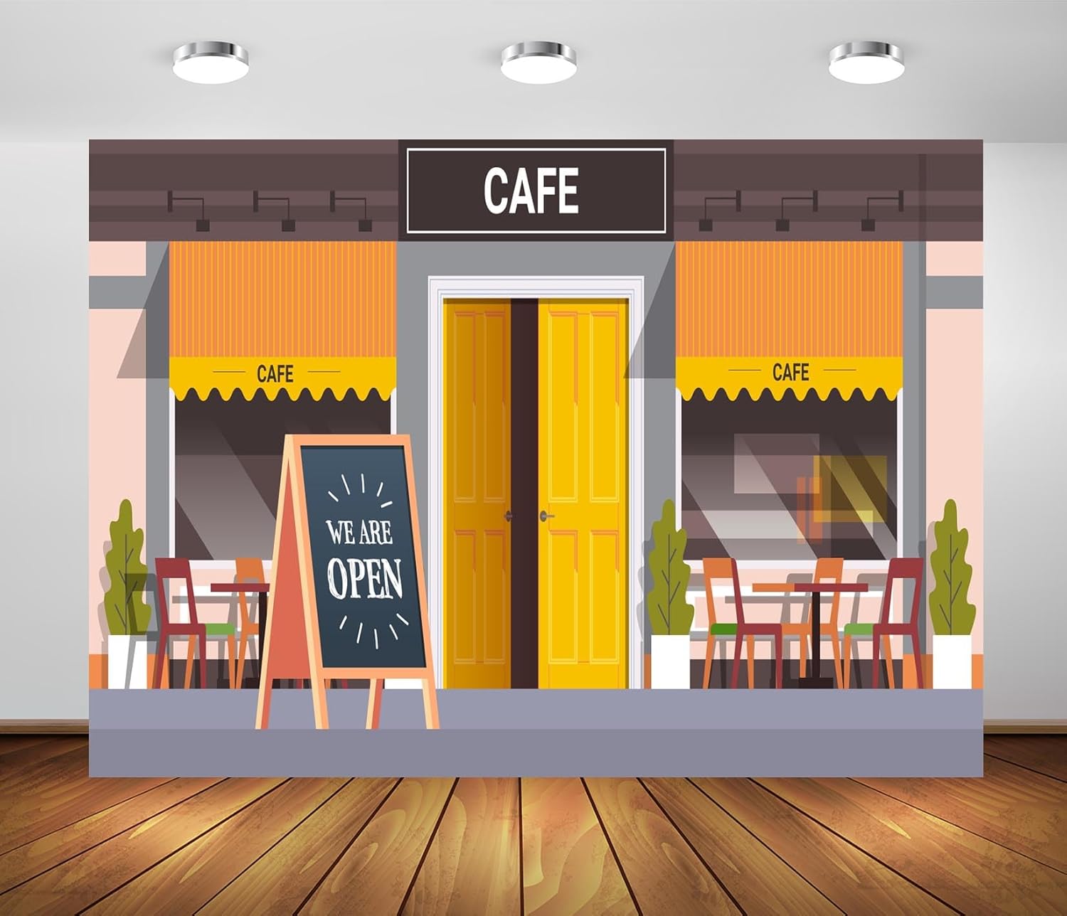 Amazon.com : Loccor 7x5ft Fabric Cartoon Street Coffee Shop Backdrop ...