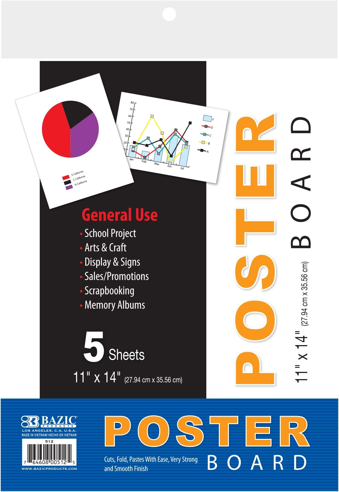 Amazon.com : BAZIC Poster Board 11" X 14" White Poster Board Paper for ...