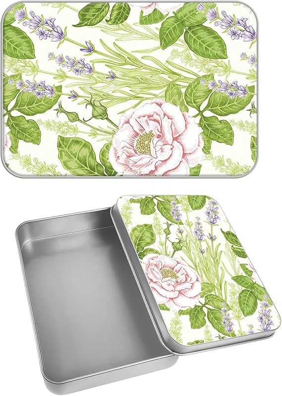 SROJDHFJB Rectangular Metal Tin Box with Removable Lid, Spring Flowers ...
