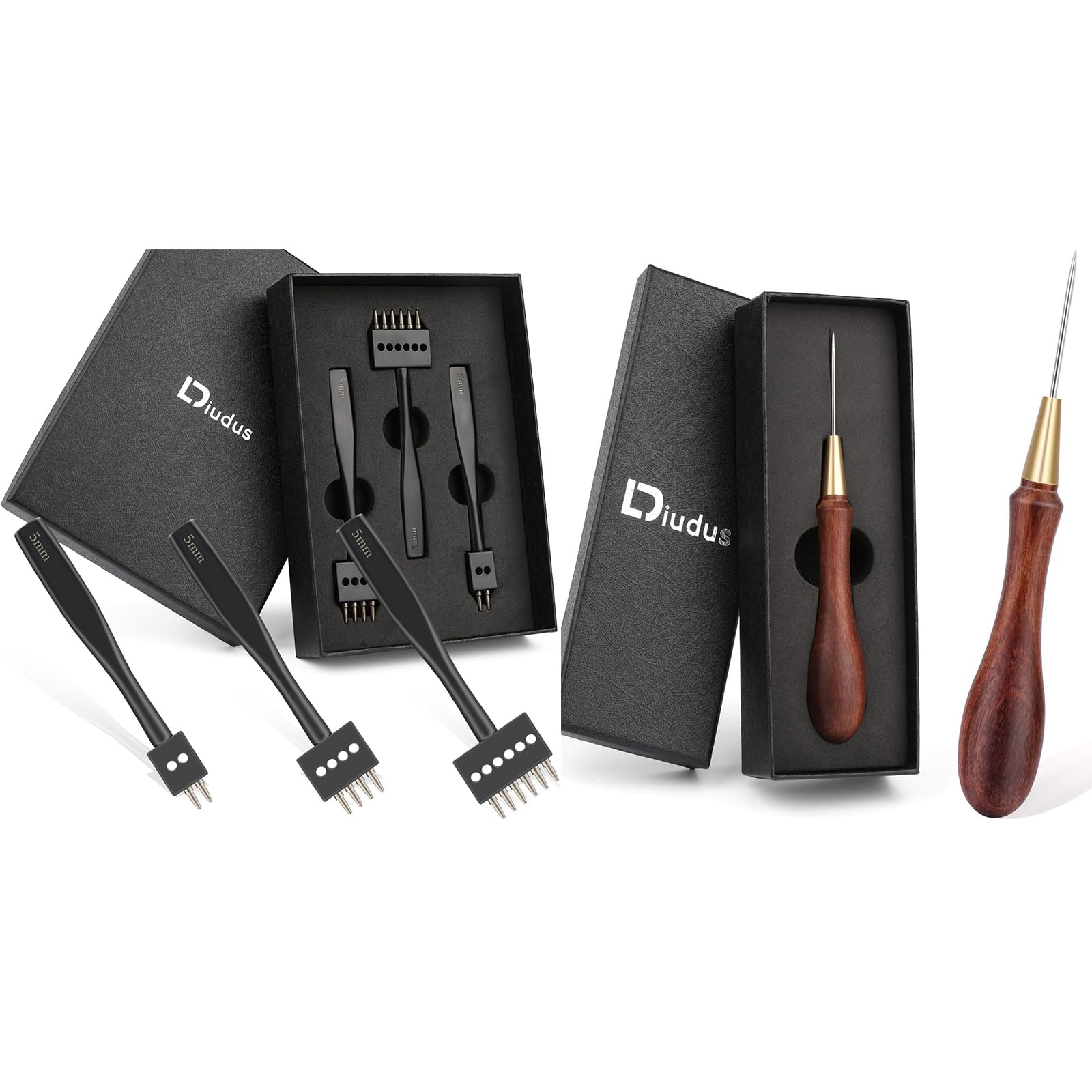 Amazon.com : DIUDUS 2/4/6 Prong Punch 5mm + Leather Scratch Awl, Wooden ...