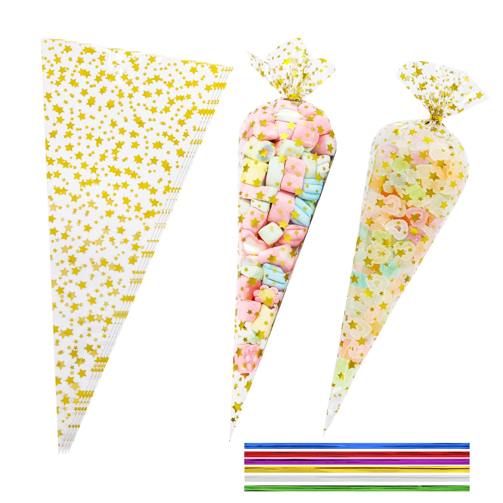 Amazon.com: LEOSINDA 200 Pcs 5 x 10 inch Sweet Cone Cellophane Treat ...