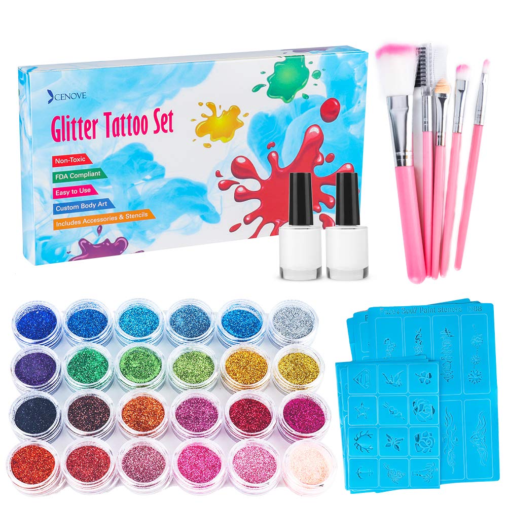 Buy Glitter Tattoo Set, Glitter Tattoo Kit with 24 Large Glitter Tubes ...