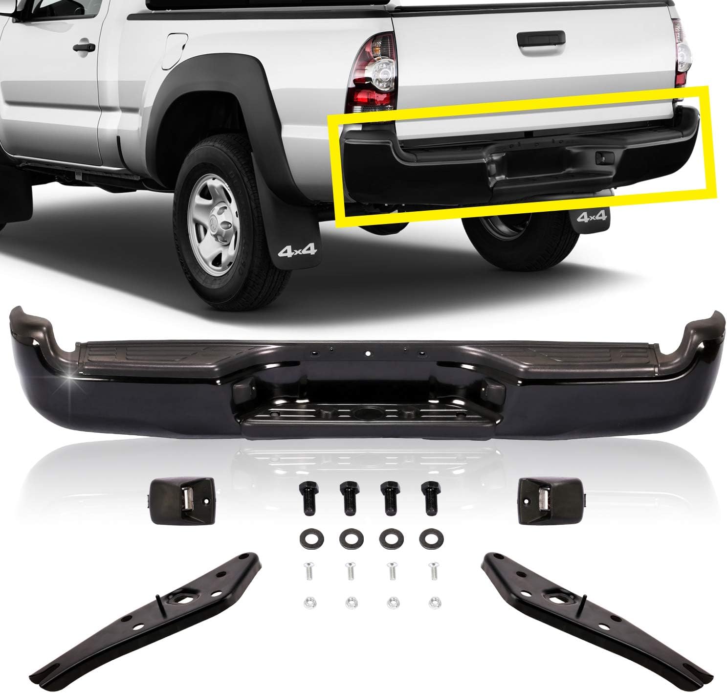 Amazon.com: Titanium Plus Autoparts Rear Step Bumper Assembly Black ...
