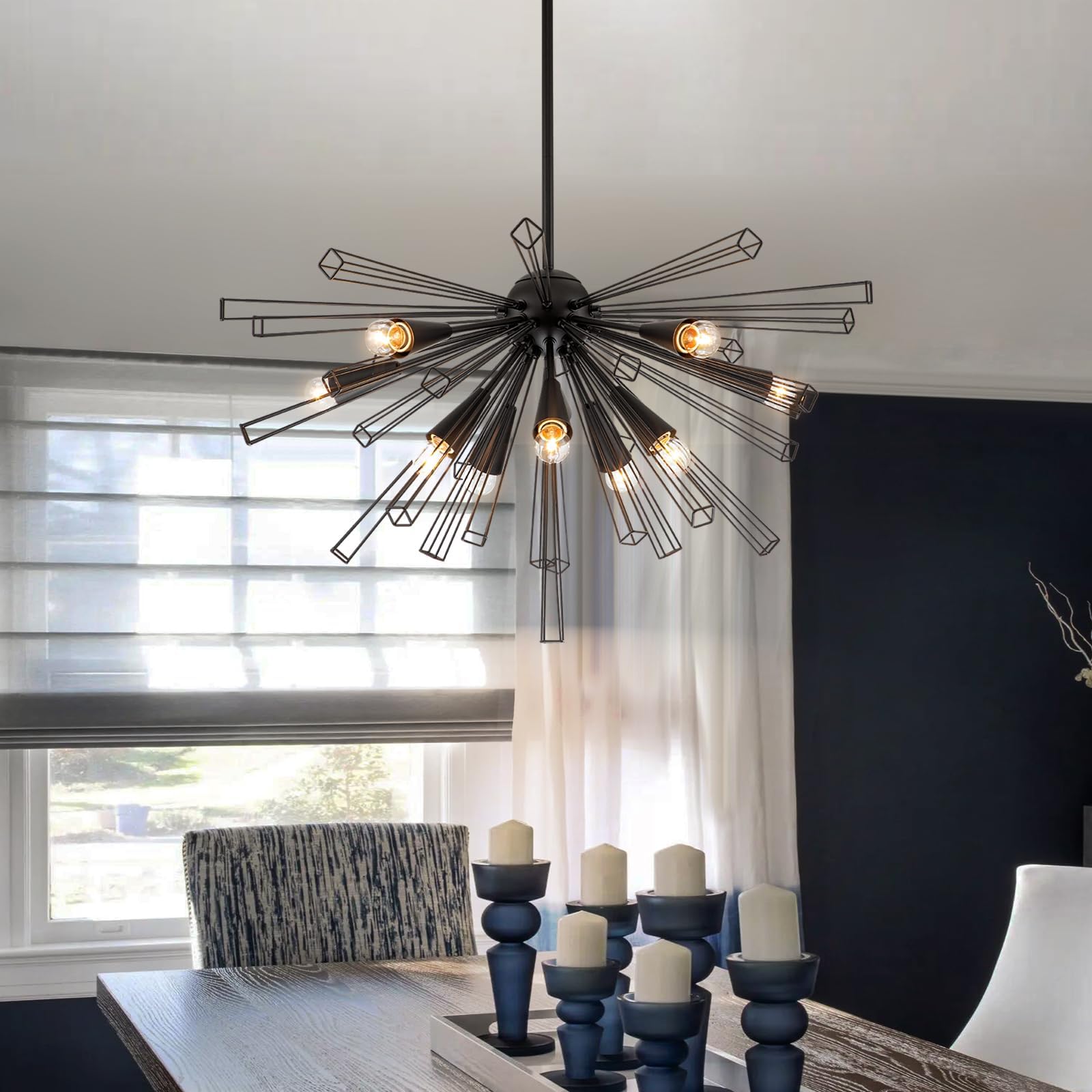 OYIPRO Industrial Sputnik Chandelier Mid Century E27 10 Lights Black ...