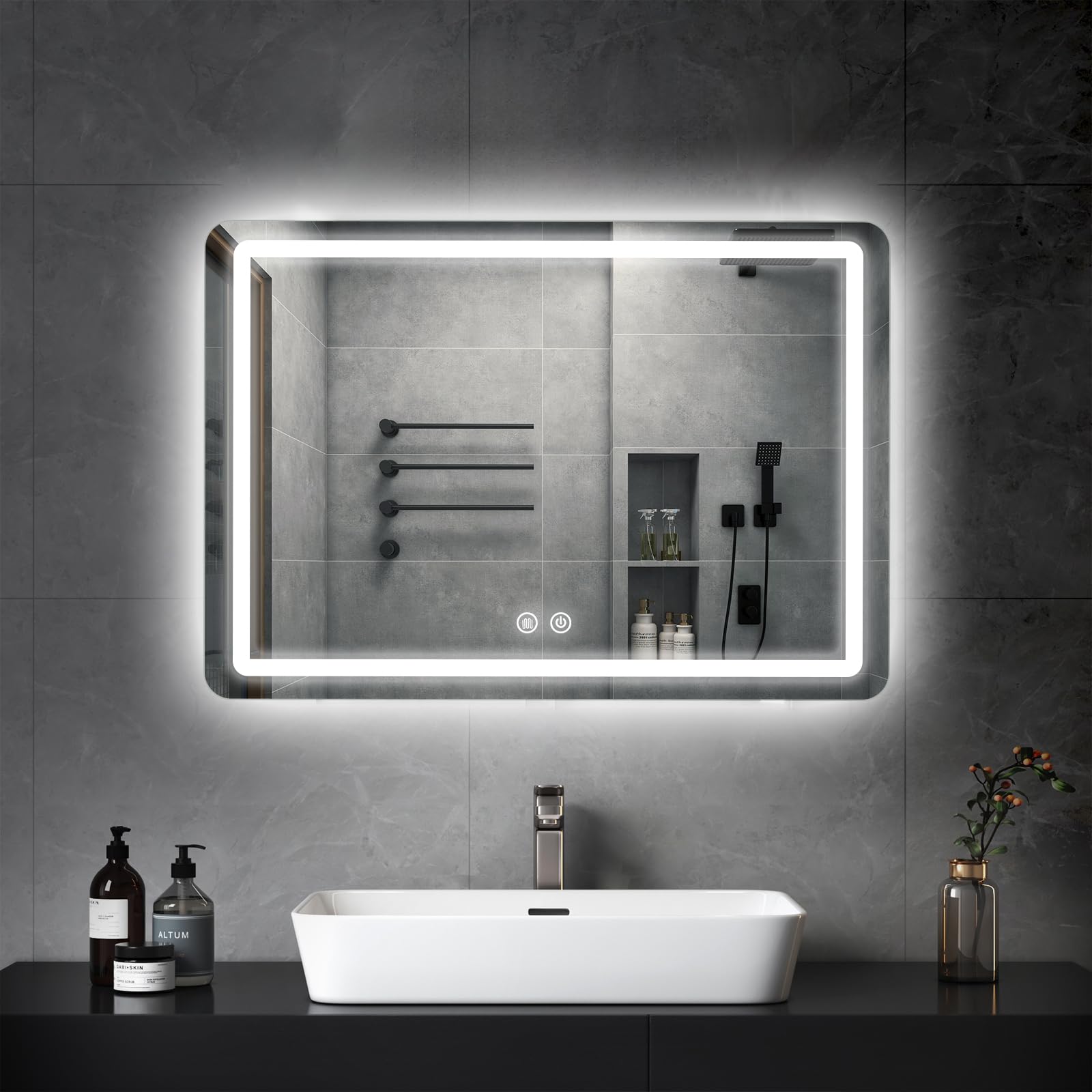 Amazon.com: LED Bathroom Mirror, 36 x 24 Inch Anti-Fog Wall Mirror with ...