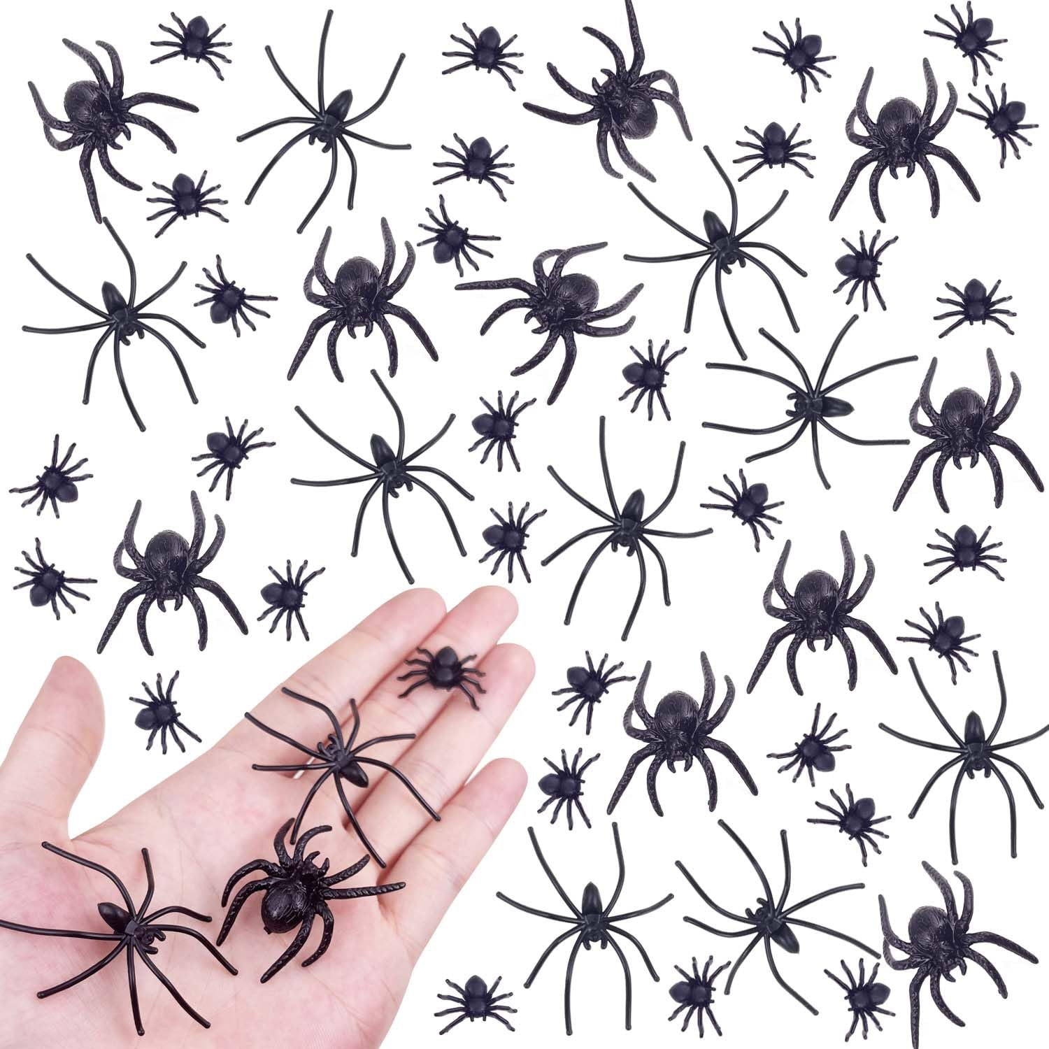 Amazon.com: KOMIDK 100 Pieces Plastic Spider 3 Sizes Spider Toys Black ...