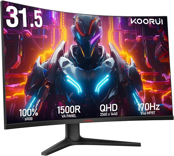 KOORUI 32 inch Curved Gaming Monitor - QHD (2560 x 1440) 2K Display ...