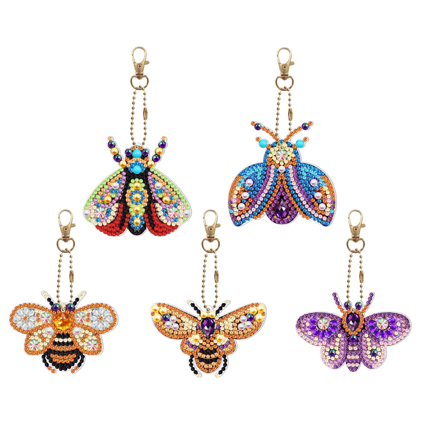 Amazon.com: LUSandy 5pcs DIY 5D Colorful Bee Diamond Painting Keychain ...