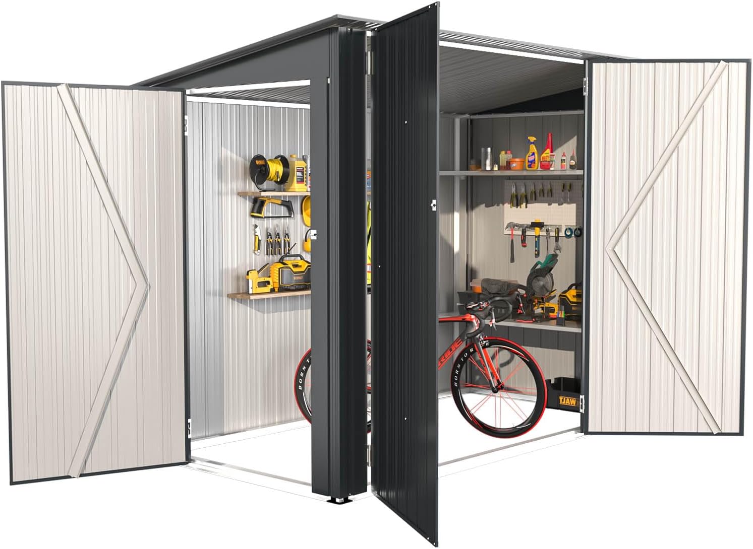 Amazon.com: AECOJOY Outdoor Storage Shed with Racks (Inside), 4' x 7.5 ...