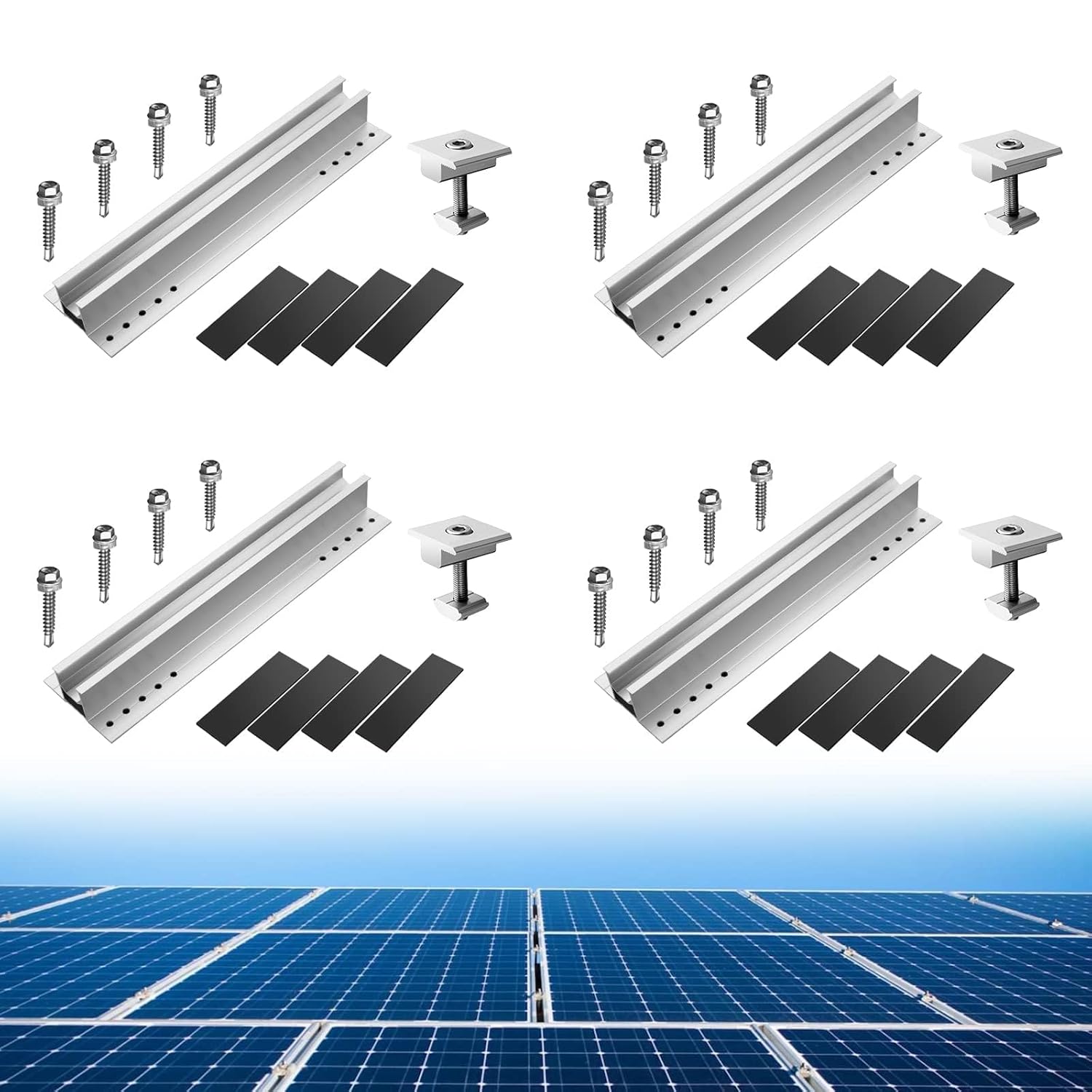 Anbte Solar Panel Mounting Kit, 4 Pieces Short Rod 300MM Aluminum ...