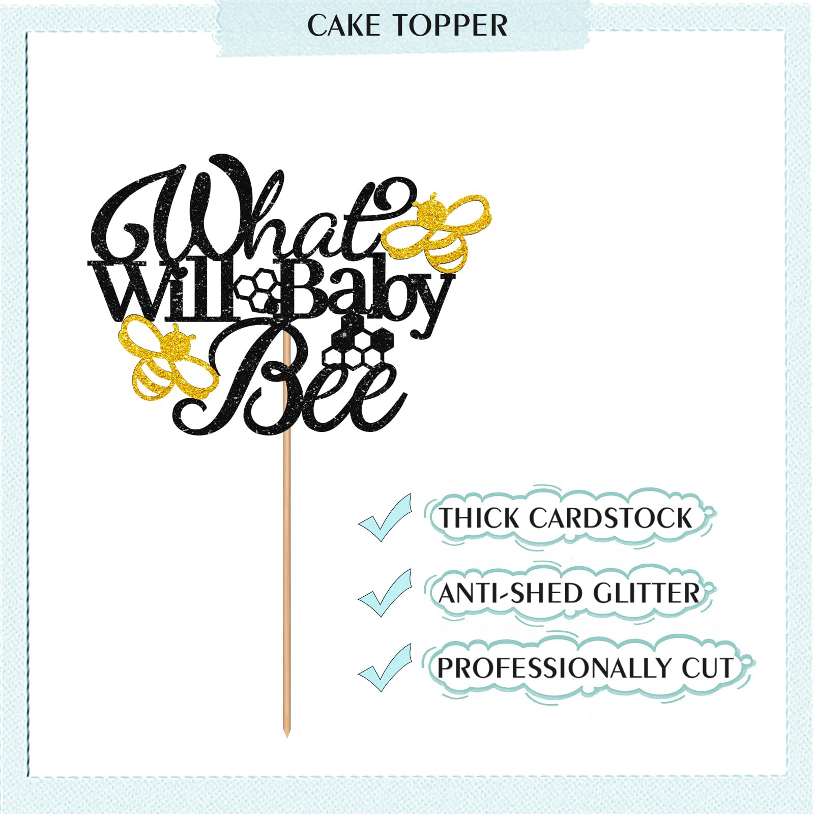 Snapklik.com : Black & Gold What Will Baby Bee Cake Topper, Bee Themed ...