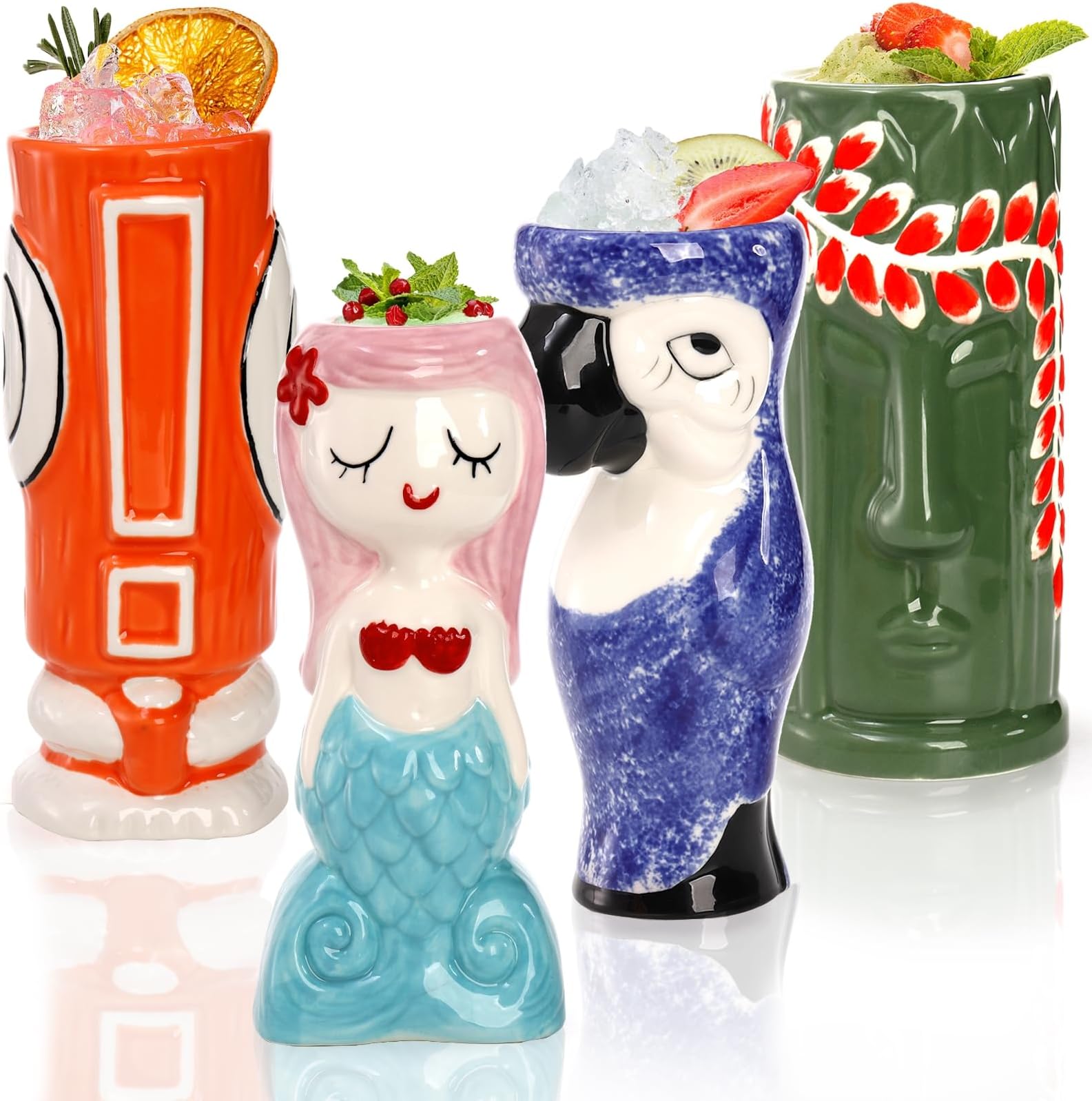 Amazon.com: Peohud 4 Pack Ceramic Tiki Mugs, Hawaiian Party Mugs, 20/18 ...