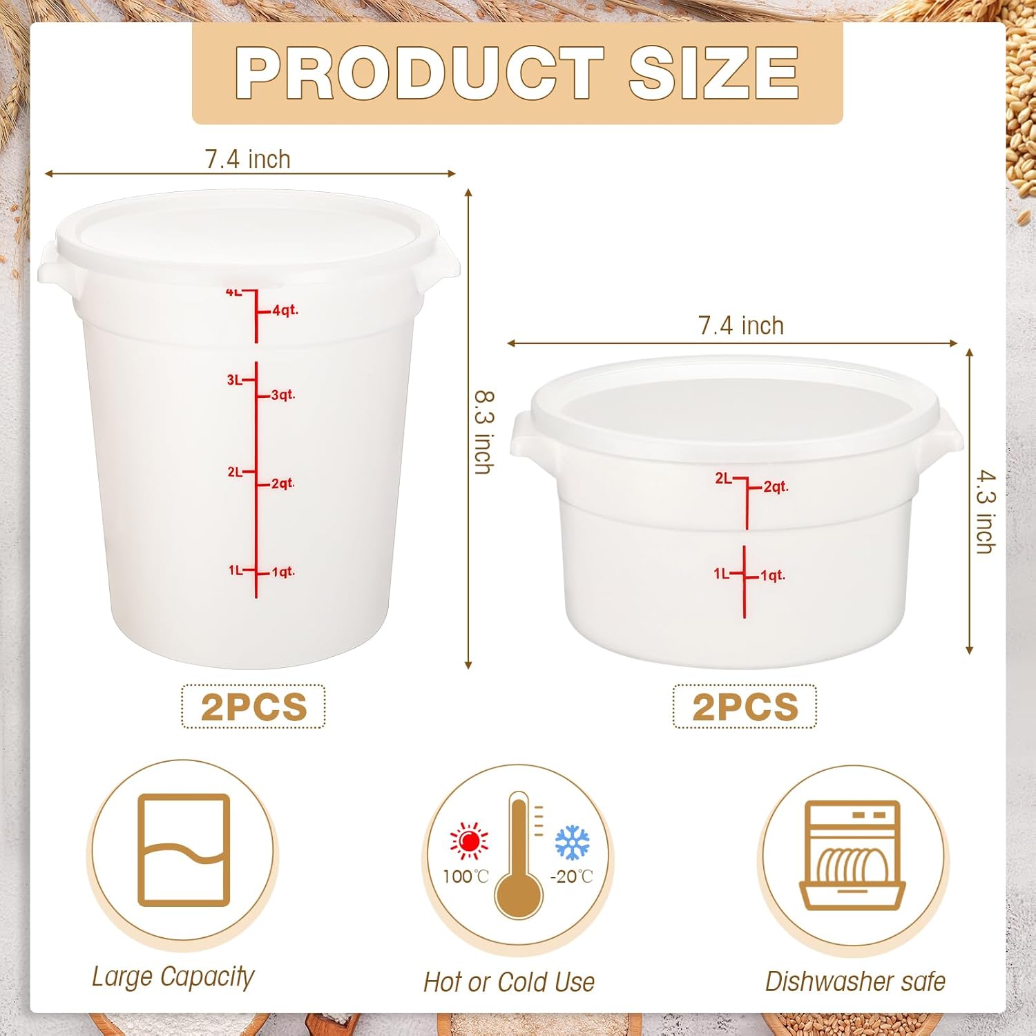 Ziliny 4 recipientes de almacenamiento de alimentos de 2 y 4 cuartos de ...